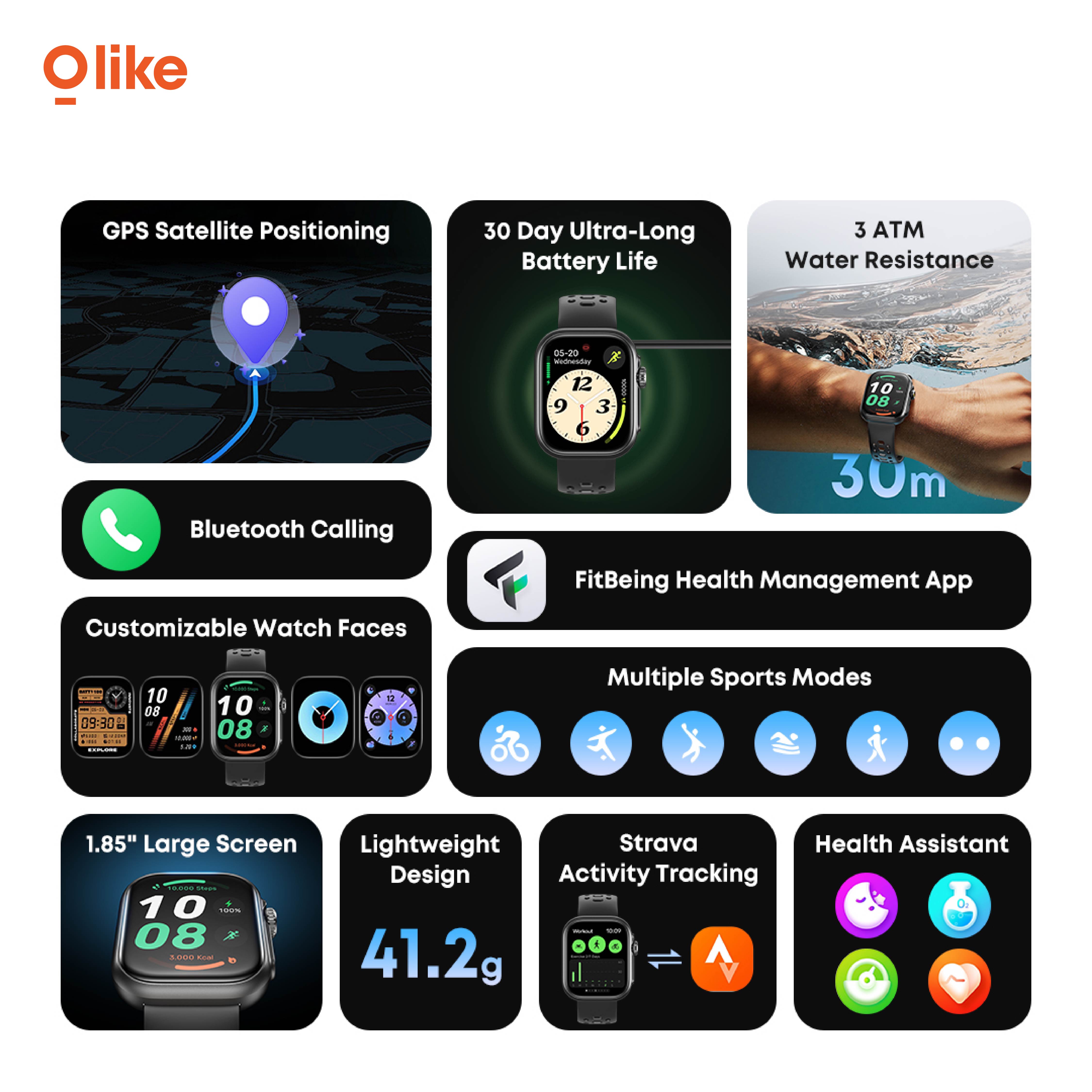 Jual OLIKE GPS Smartwatch FG01 1.85" Screen Long Live Battery Up To 30 ...