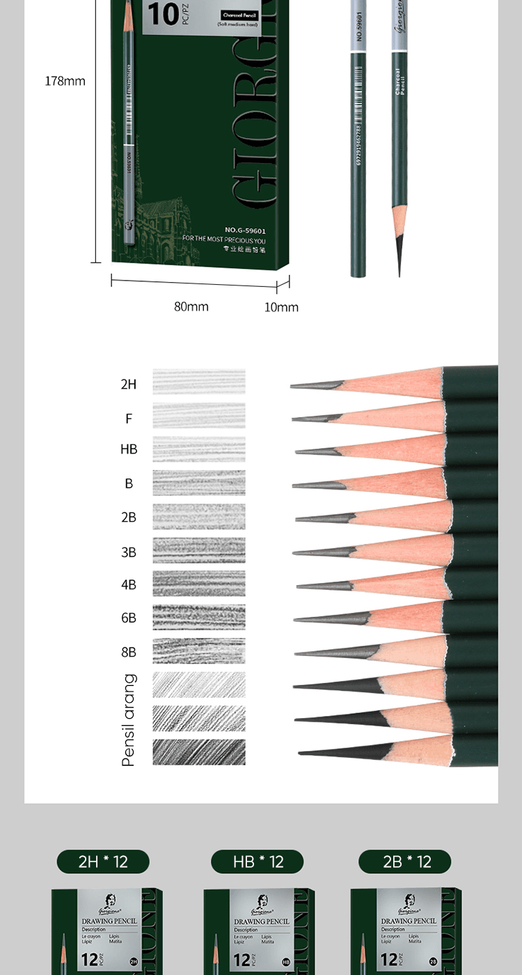 Jual Giorgione Pensil Sketsa Set 12pcs/set 2H/HB/2B/4B/8B G-08012 | Shopee Indonesia