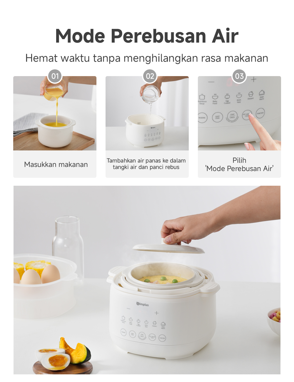 Jual Simplus Slow Cooker Listrik 1L Panci Rebus dan Kukus dengan Menu ...