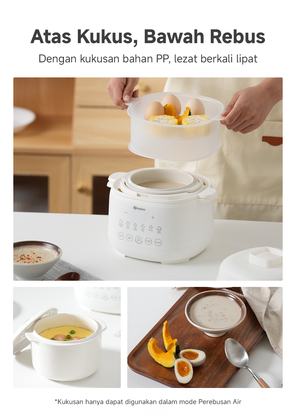 Jual Simplus Slow Cooker Listrik 1L Panci Rebus dan Kukusan dengan Menu ...