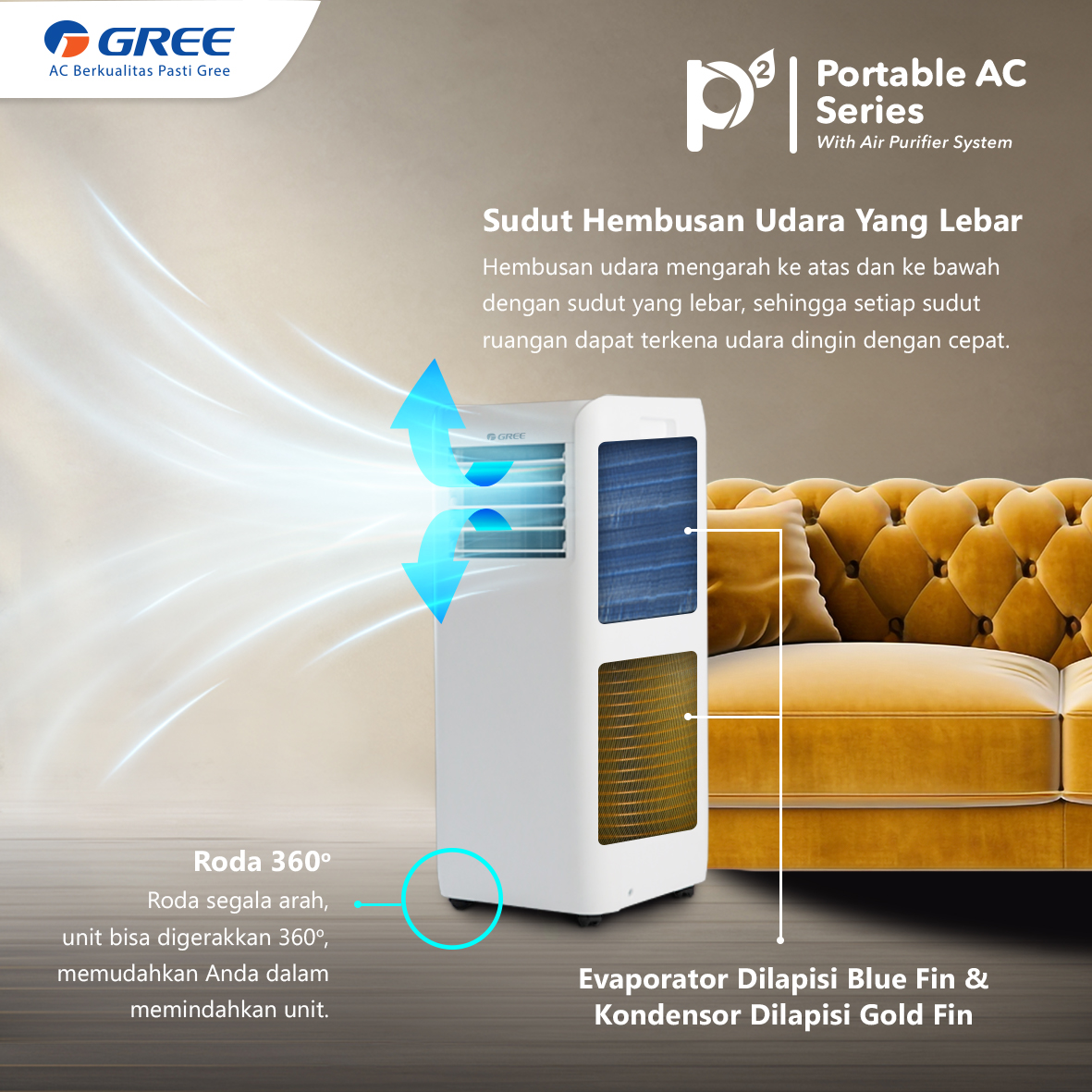 Jual GREE AC Portable 0,5 PK - Air Purifier - Multiplen Speeds - Warna Putih - Model GPC-05P2 ...