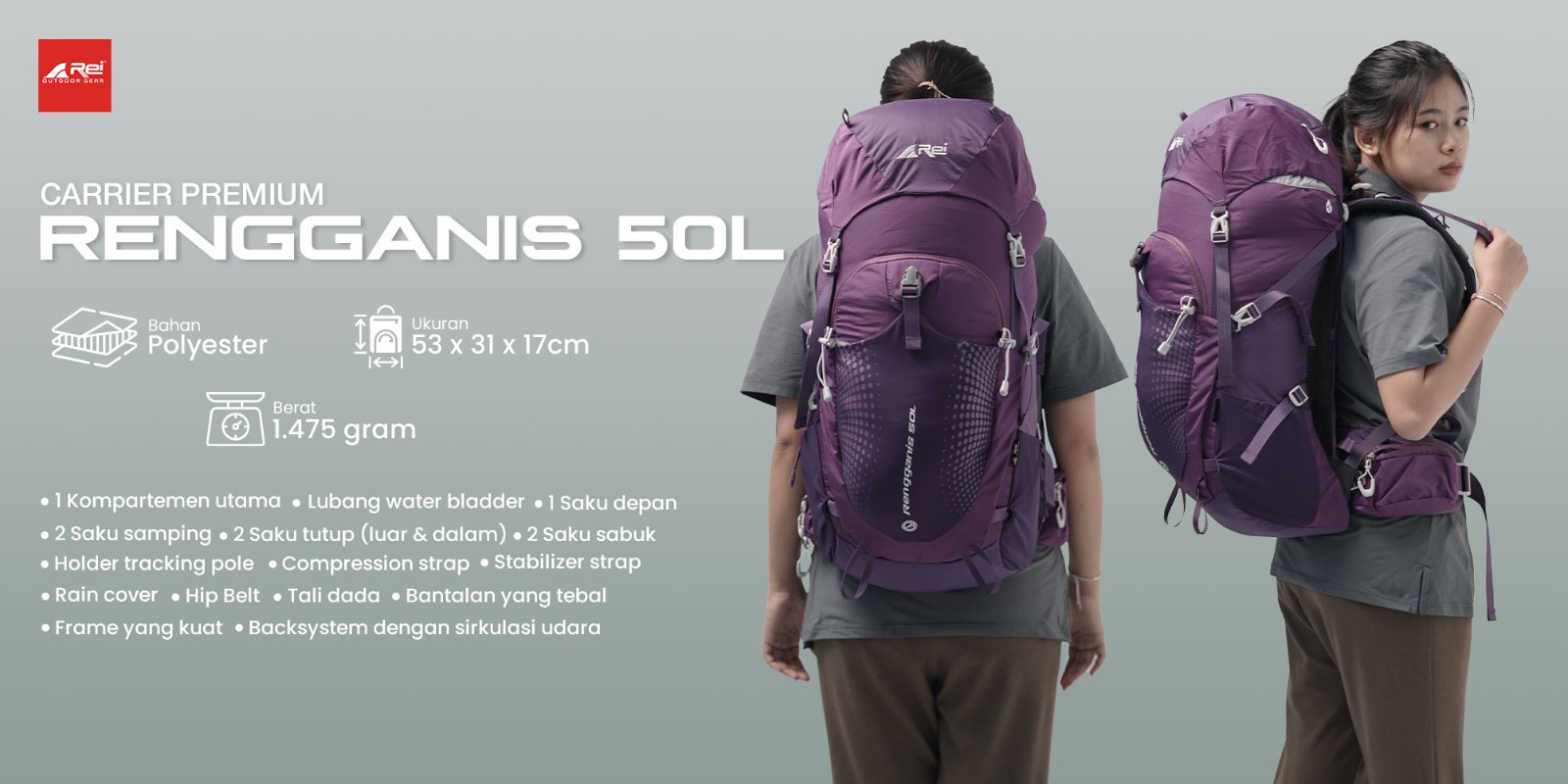 Jual Tas Gunung / Carrier Premium Rengganis 50 Liter Arei Outdoorgear ...