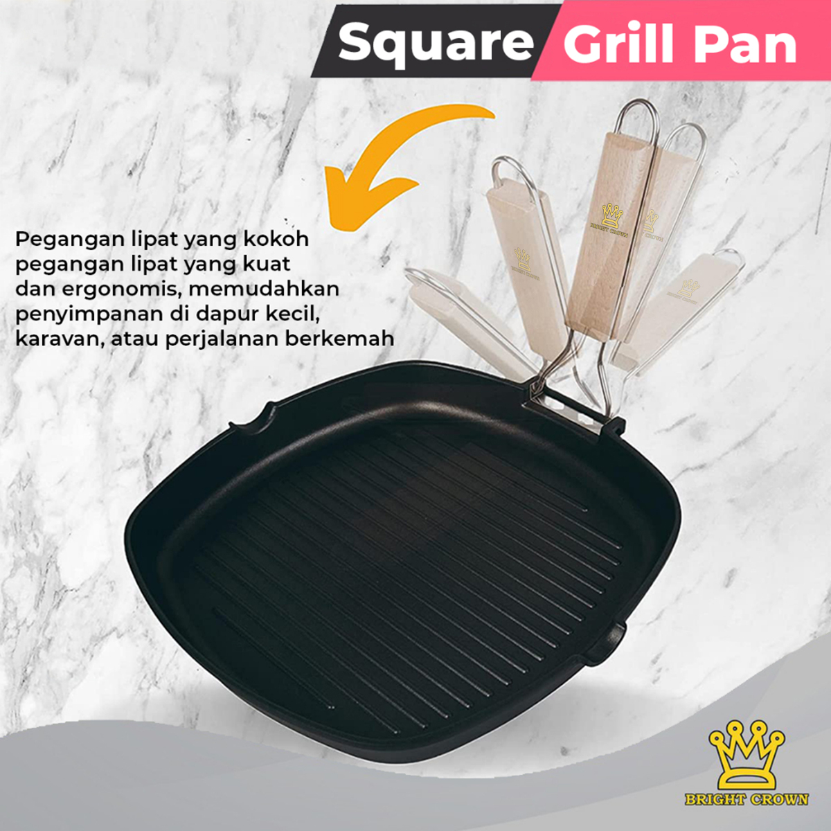 Jual Bright Crown 20cm Panci PANGGANG BBQ Square Grill Pan BBQ Panggangan Steak Anti Lengket ...