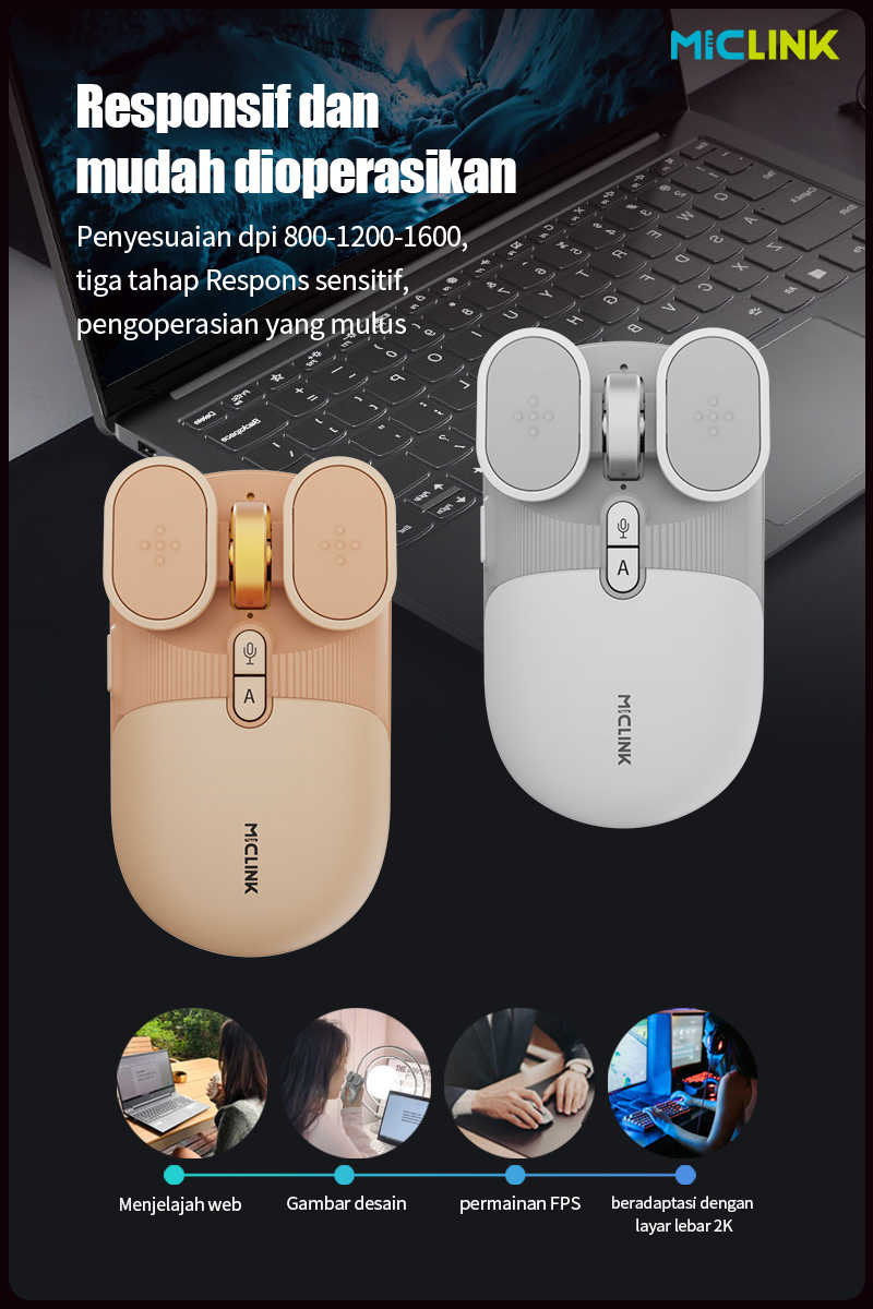 Jual MICLINK - M7 Mouse AI Silent Click / Wireless Bluetooth Mouse ...