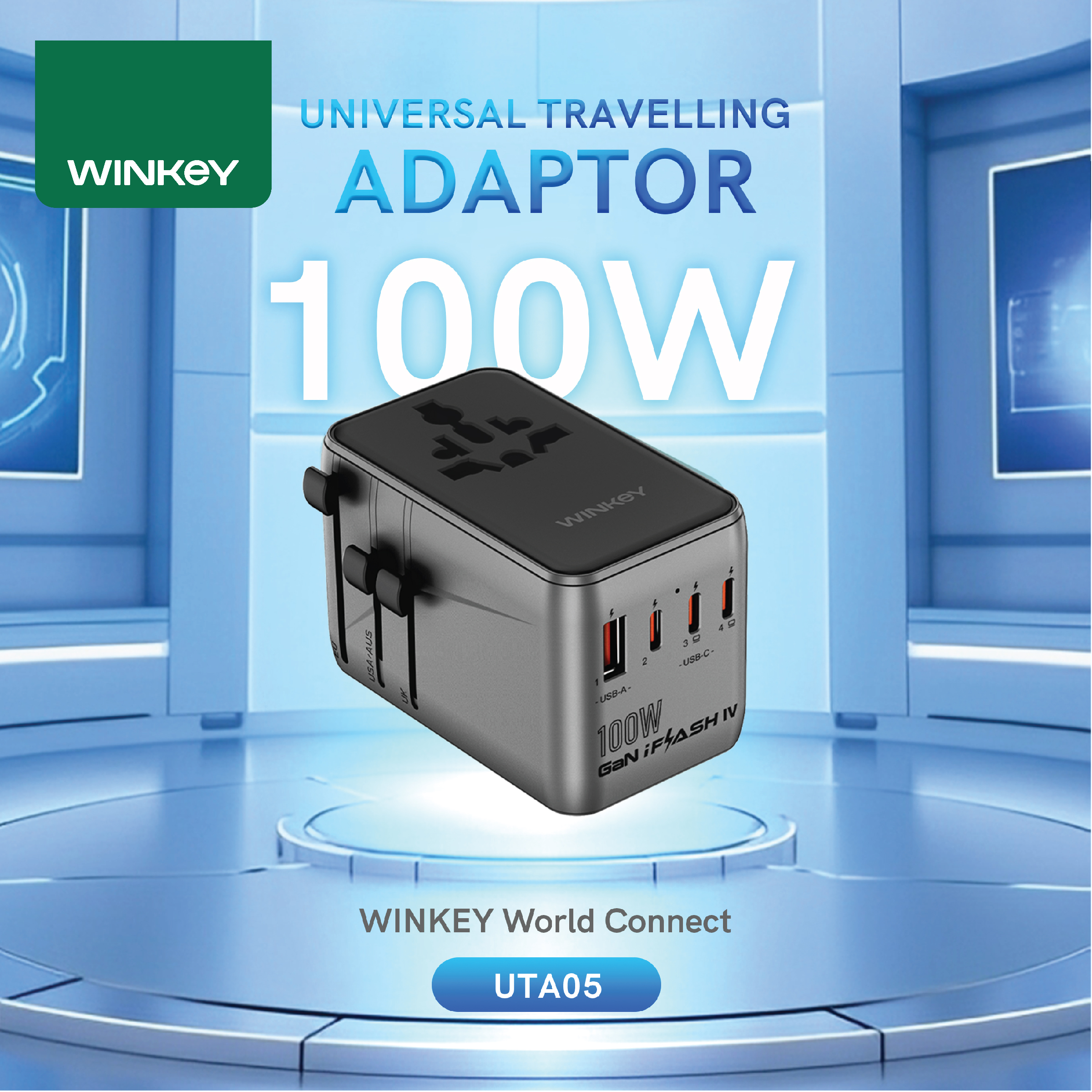 Jual WINKEY Universal Travel Adaptor 100W GAN PPS 4 Port USB & USB C ...