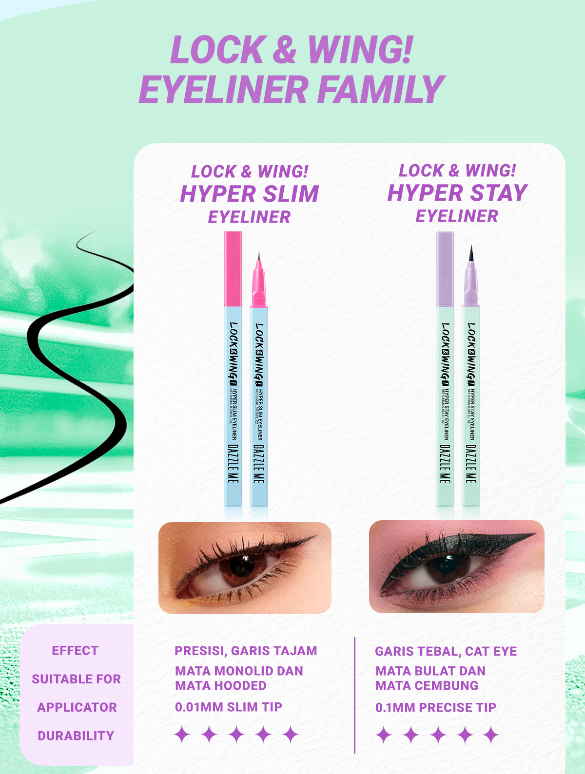 Jual DAZZLE ME Lock & Wing! Duo Eyeliner Series Hyper Stay and Hyper ...