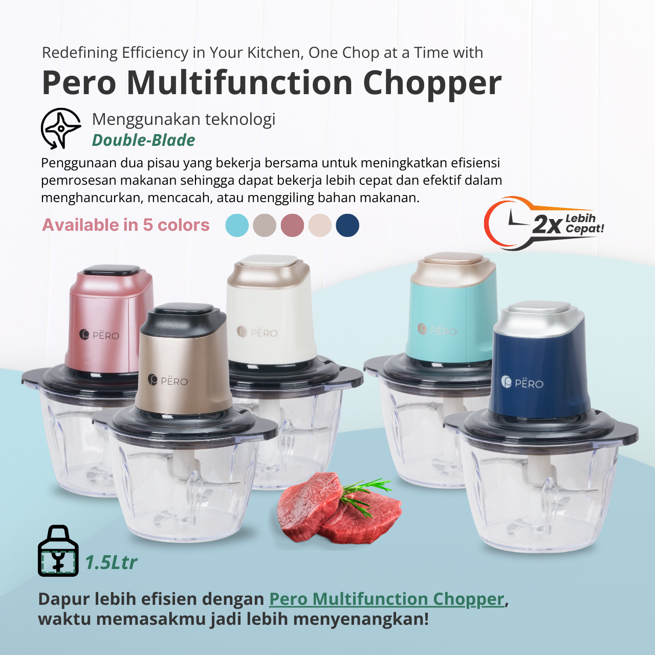 Jual Pero Food Processor Chopper 1.5L 200W / Blender Penggiling Daging Sayur Buah Watt Rendah ...