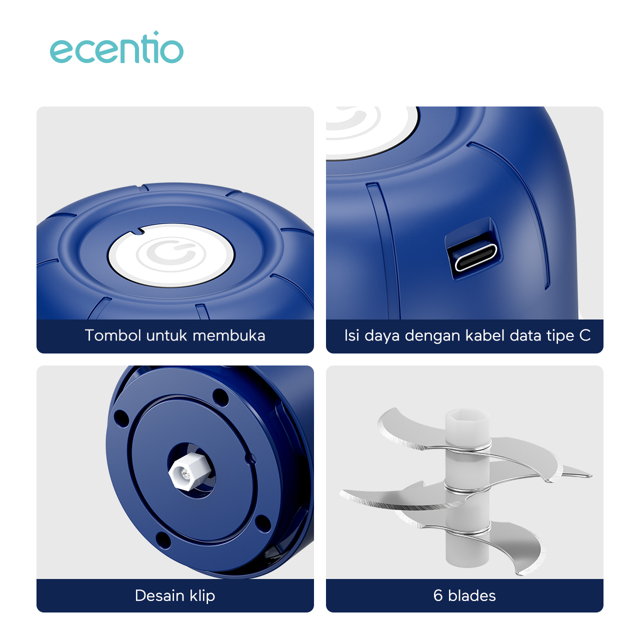 Jual ecentio Mini Chopper Blender Portable 6 bilah pisau Bumbu kapsul ...