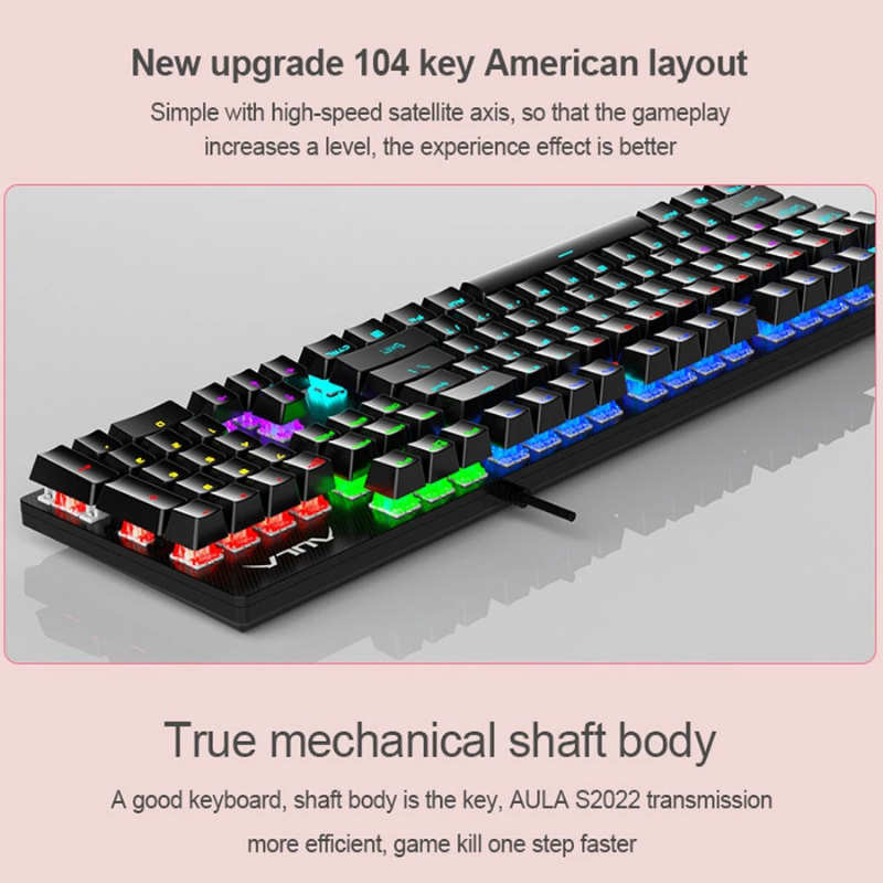 Jual AULA Keyboard Gaming Mechanical Blue Switch Ergonomic 104 Keys S ...