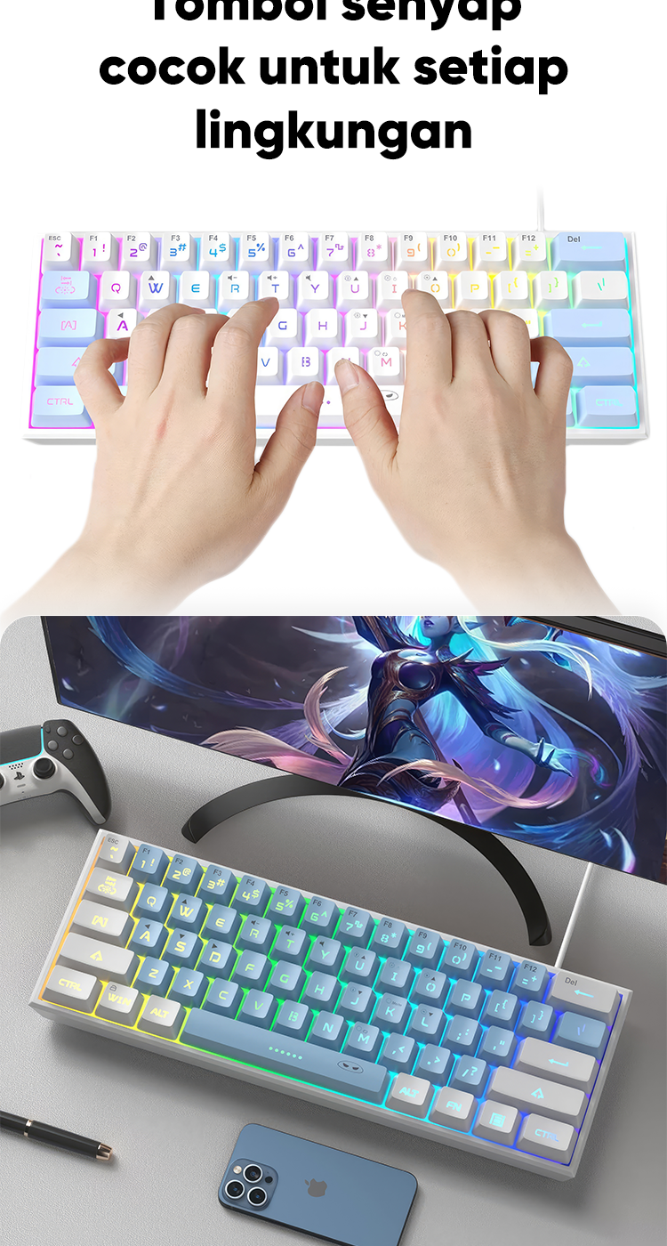 Jual MAGEGEE Keyboard Gaming Wired RGB Light 61 Keys TS91 | Shopee ...