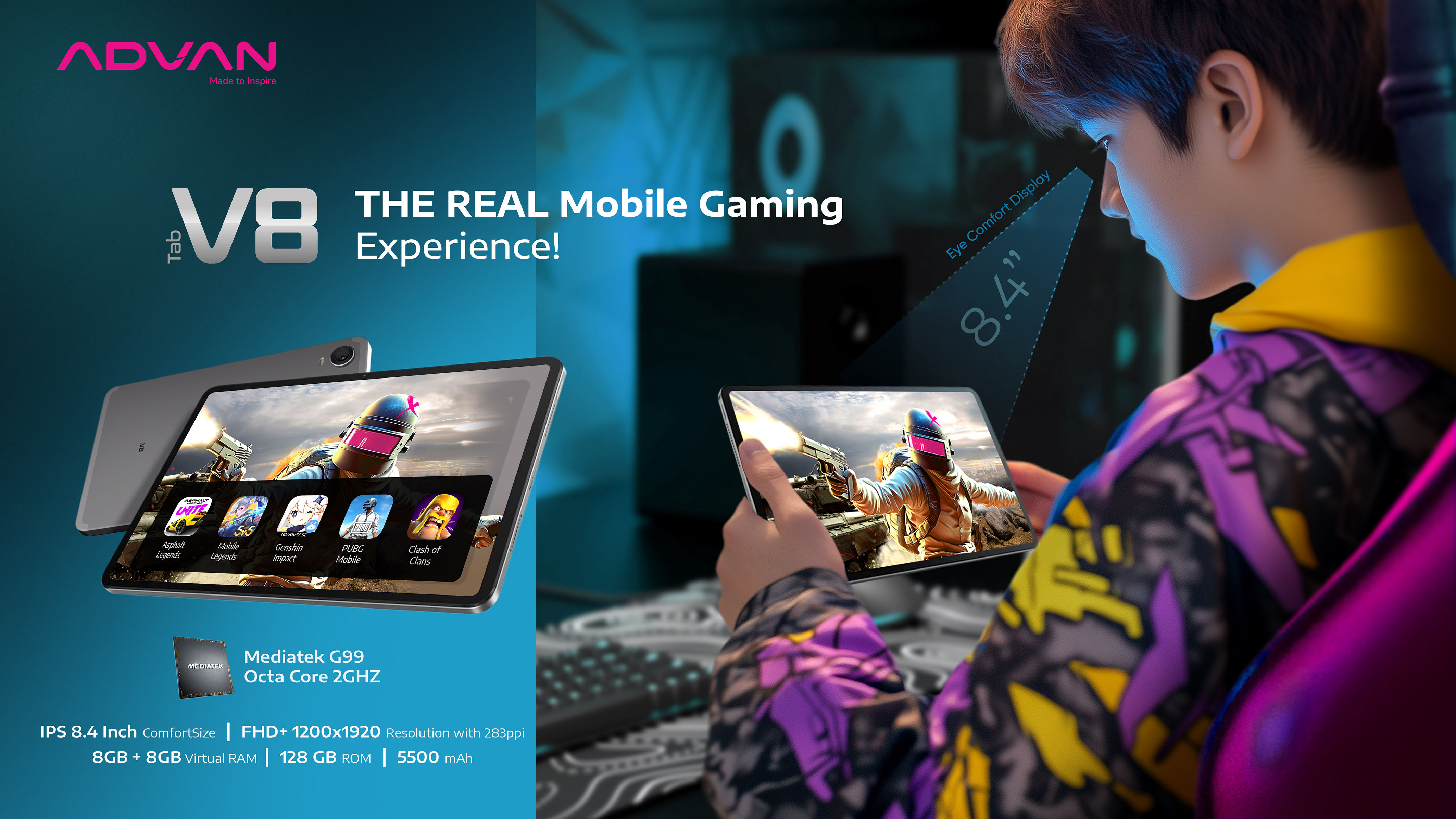 Jual ADVAN Tab V8 Gaming Mediatek Helio G99 (8+8GB/128GB) IPS WUXGA ...