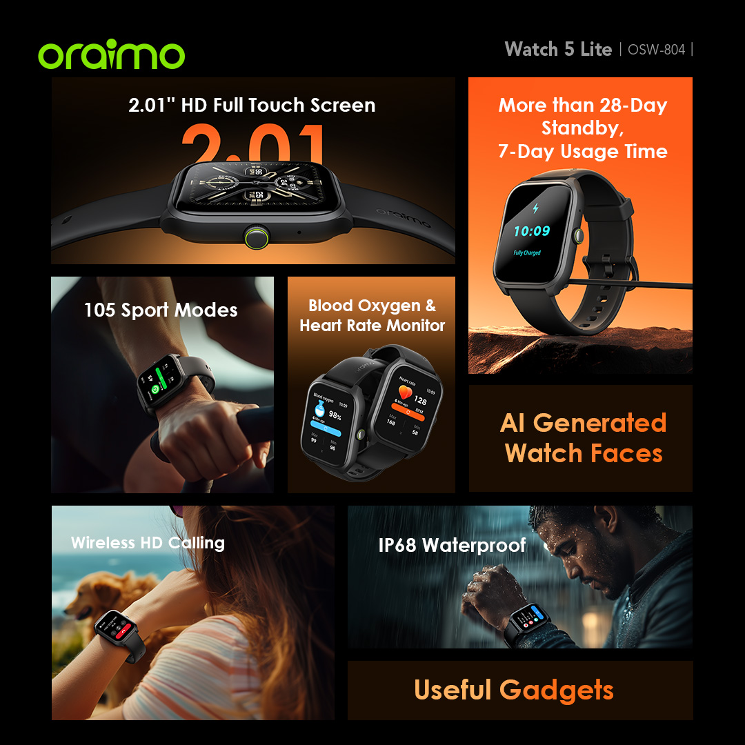 Jual (NEW LAUNCHING) oraimo Watch 5 Lite Smartwatch OSW-804 Jam Tangan ...