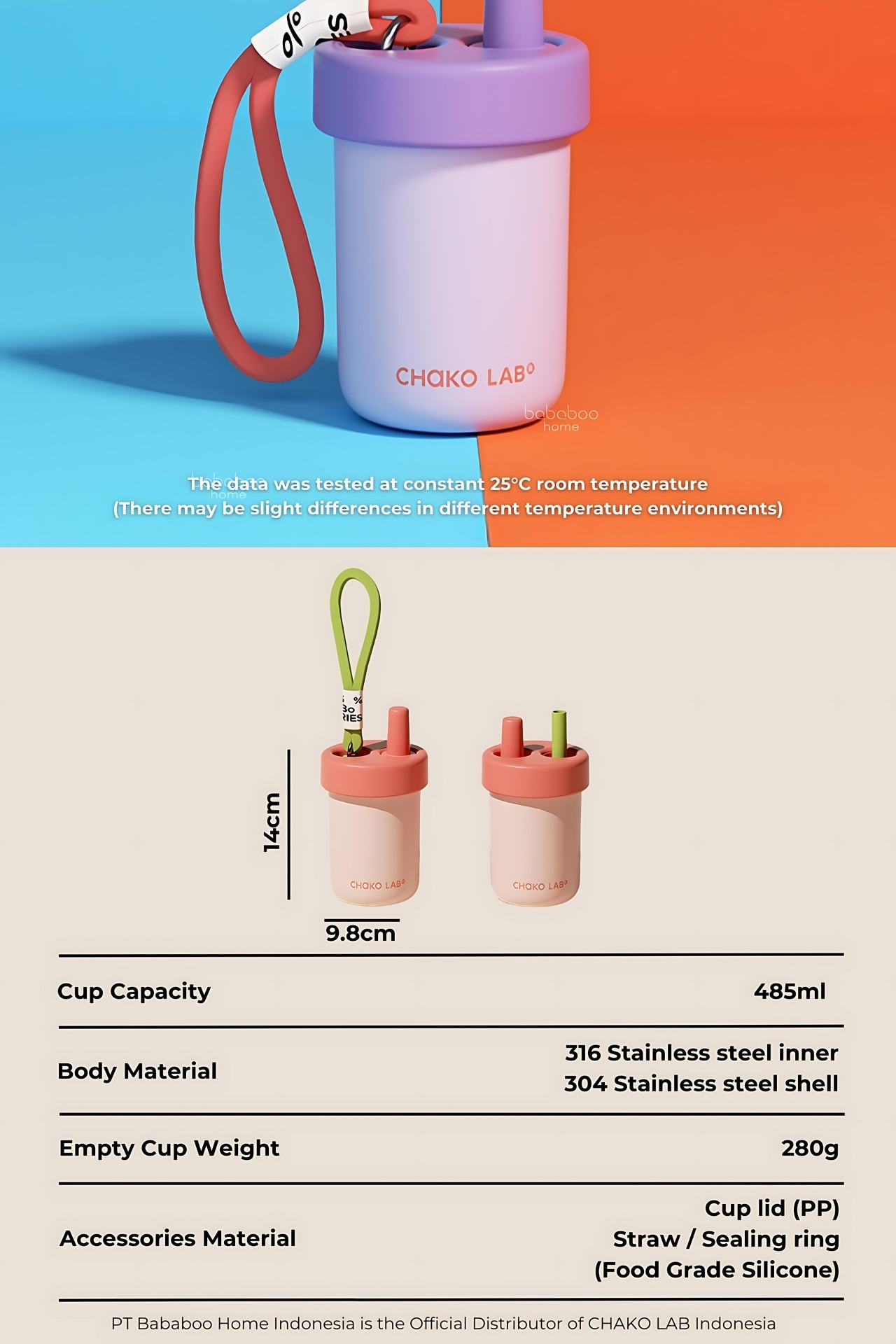 Jual CHAKO LAB BOBO Vacuum Cup Insulated Thermos 485ml - Chrome Black ...