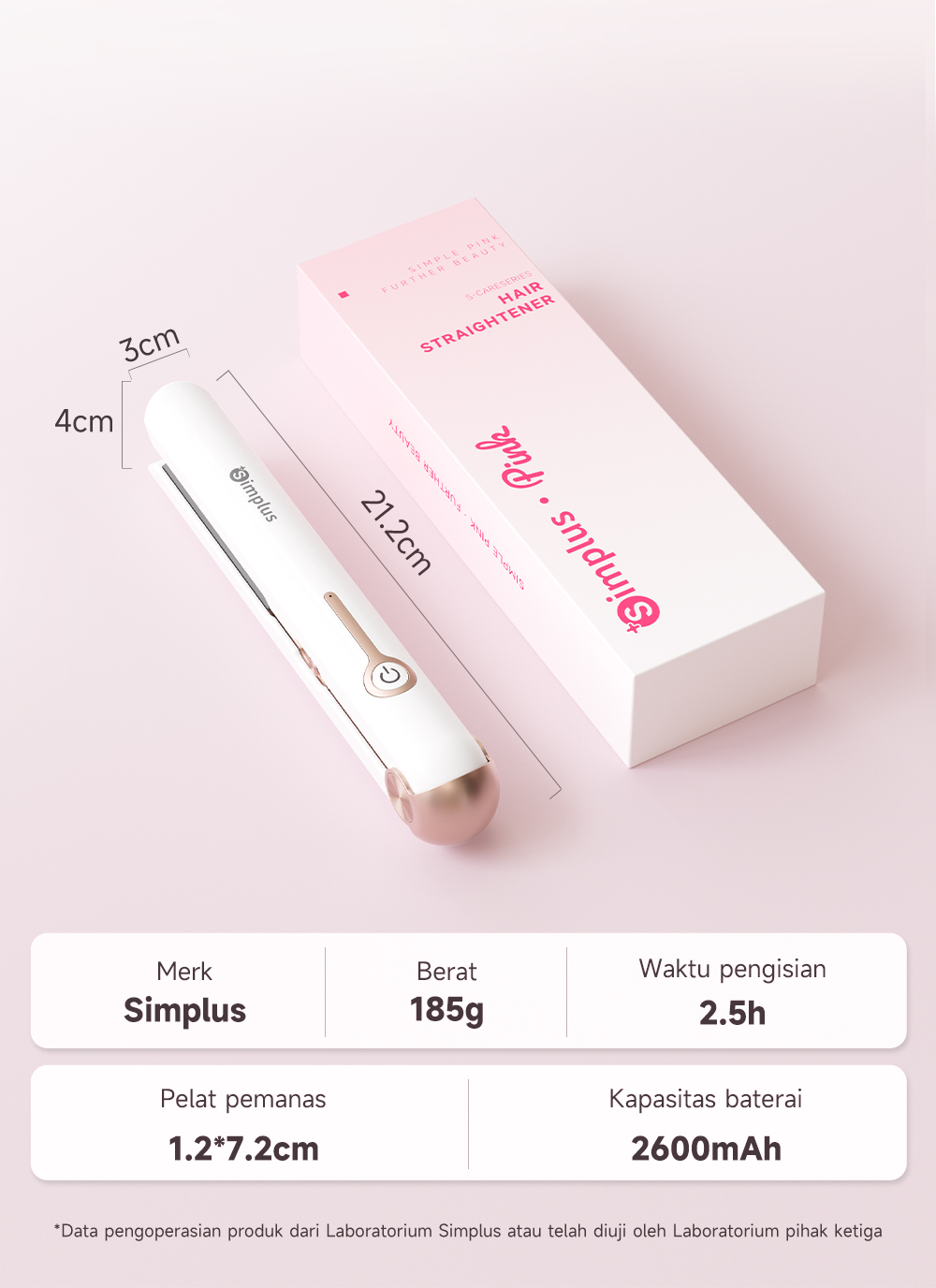 Jual Simplus Pink Catokan Rambut Tanpa Kabel Portabel Pelat Mengambang 3D Port Pengisian Type-C ...