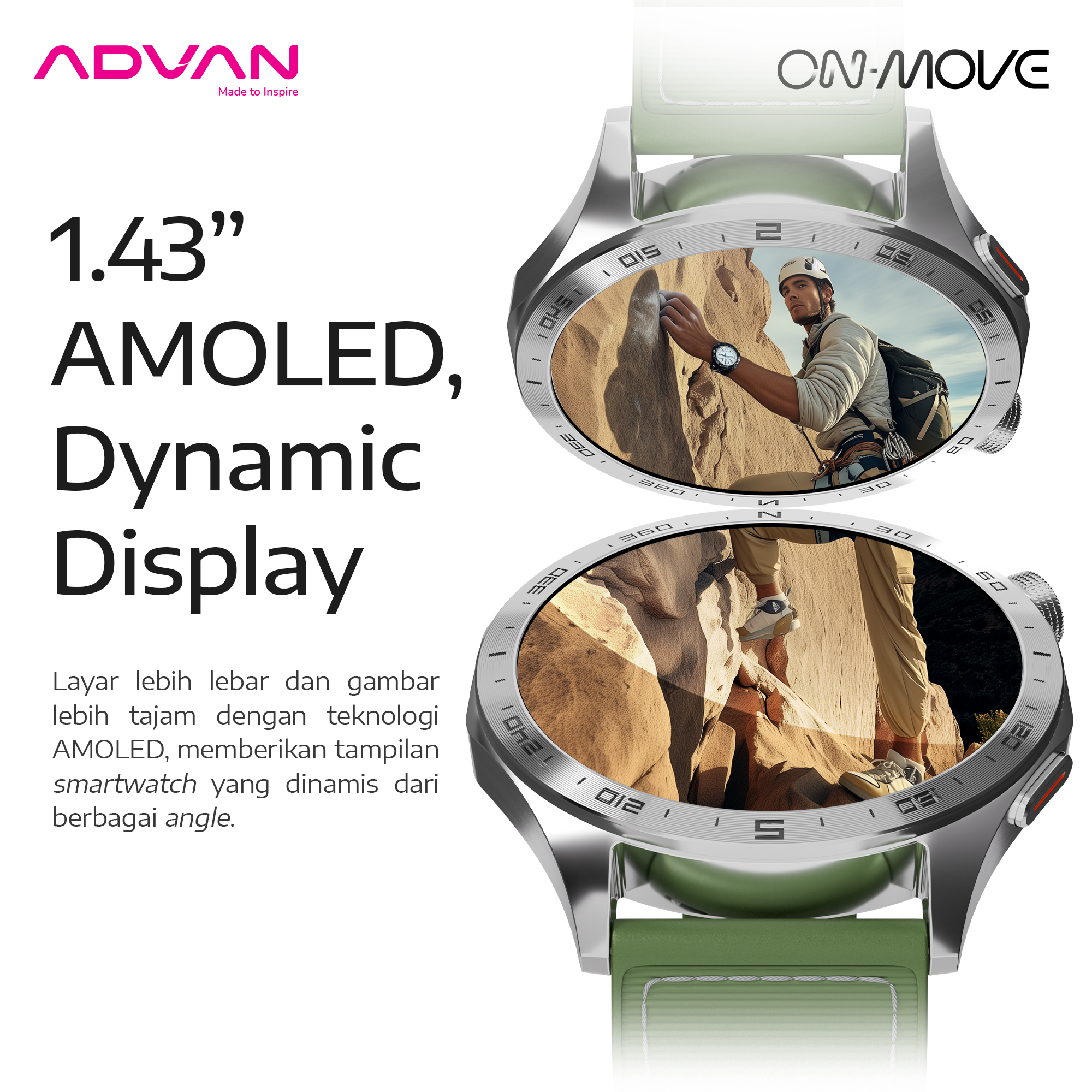Jual ADVAN Smartwatch On Move GPS Ai Assistant Amoled 1.43" Bluetooth ...