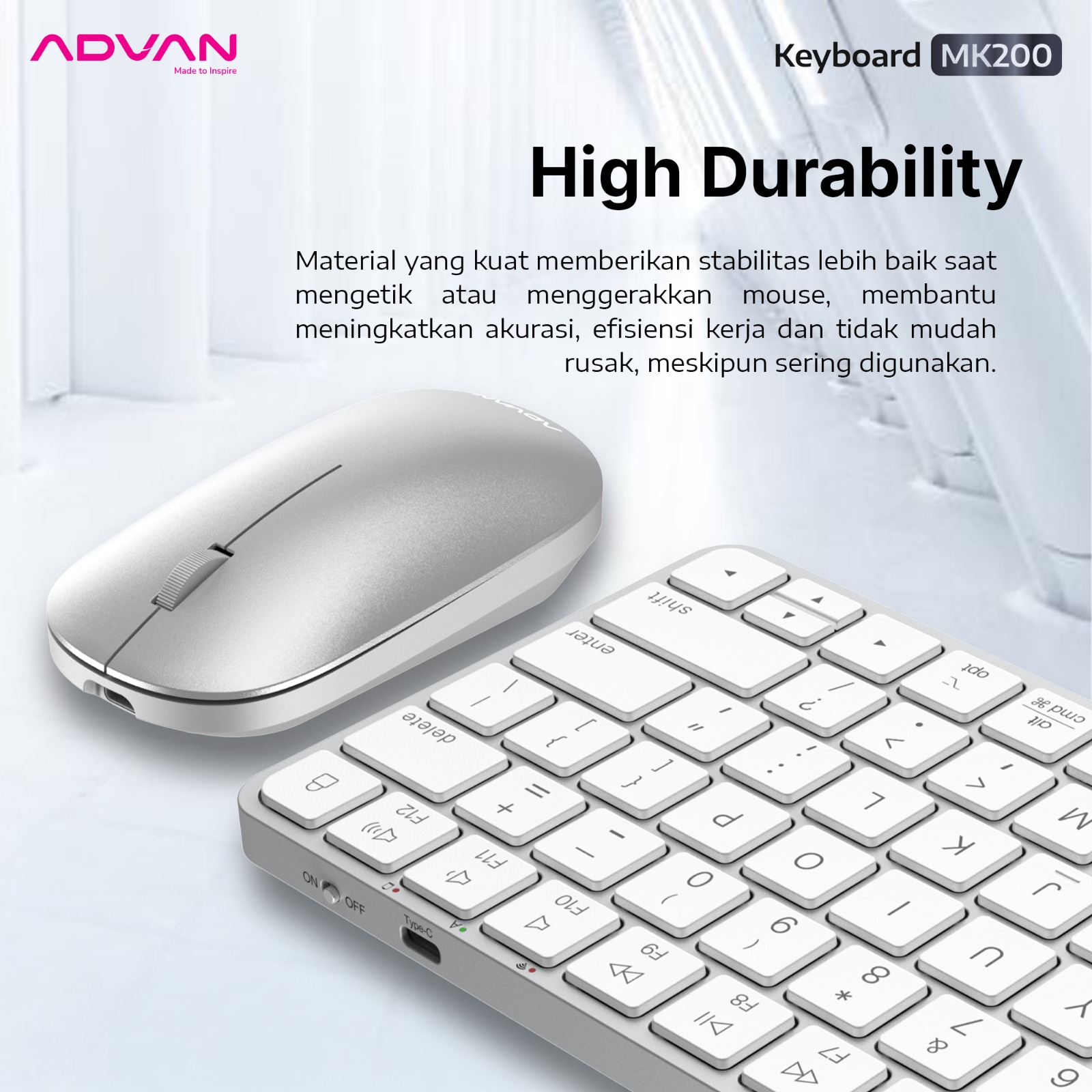 Jual [New Launch] ADVAN Mouse & Keyboard MK200 Wireless 2.4G Bluetooth Support Windows Ios ...