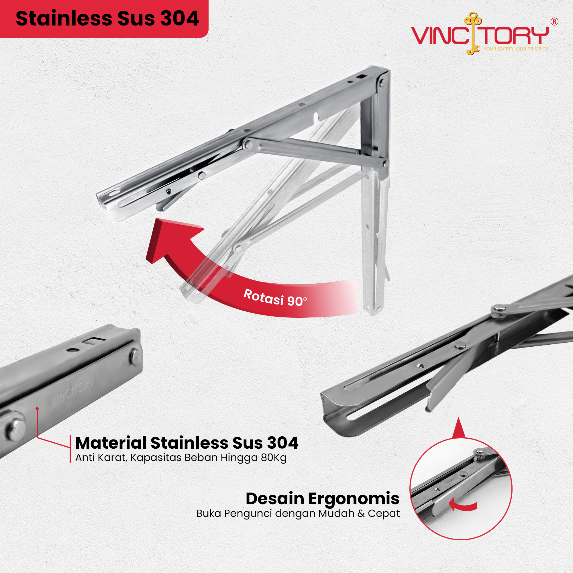 Jual Vincitory Engsel Siku Rak Meja Lipat Foldable Bracket Ambalan ...