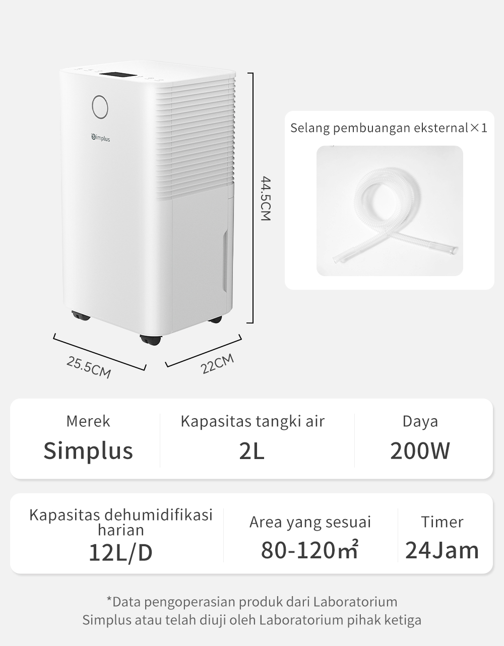 Jual Simplus Dehumidifier Kompresor 2L Dehumidify up to 12L/Day 3 Modes ...