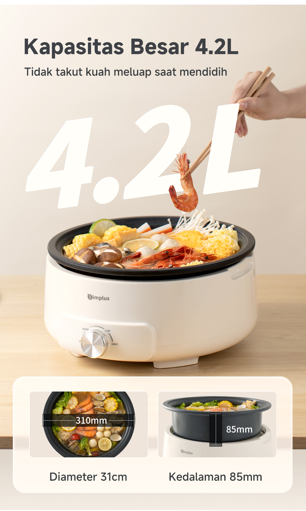 Jual Simplus Panci Listrik Multifungsi 4.2L Anti Lengket, untuk Memasak, Merebus, Menumis ...