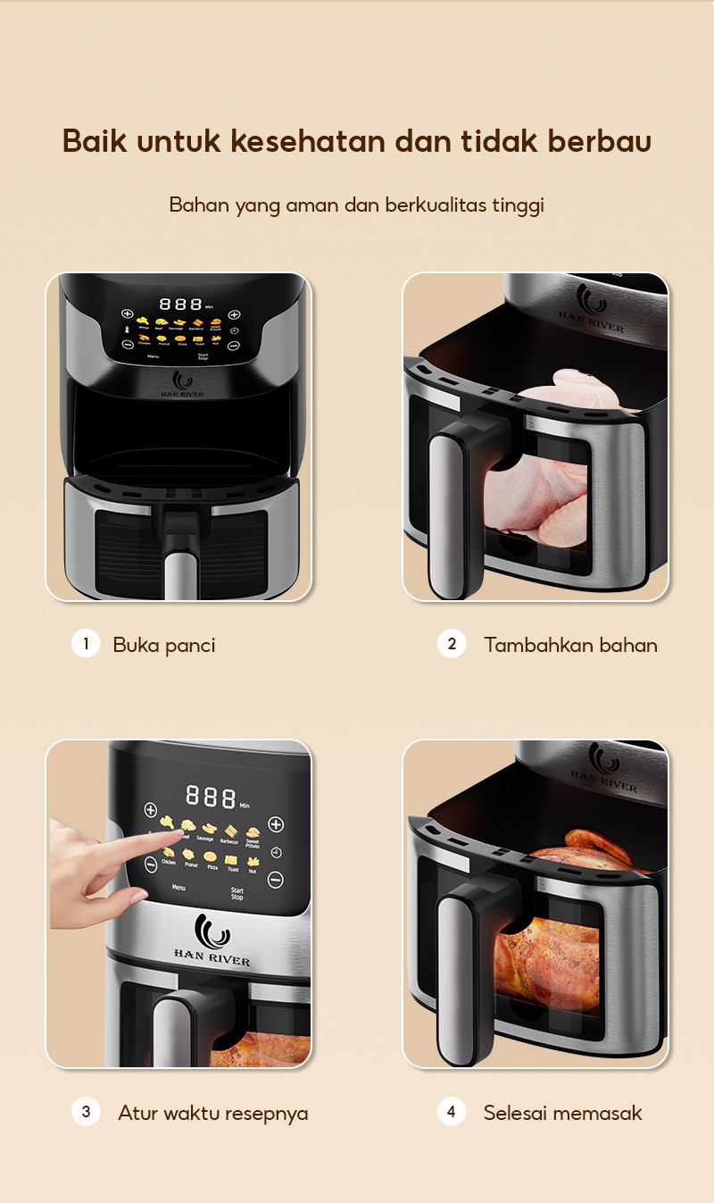 Jual HAN RIVER Air Fryer 650W Touch Screen Digital kapasitas besar 8L ...