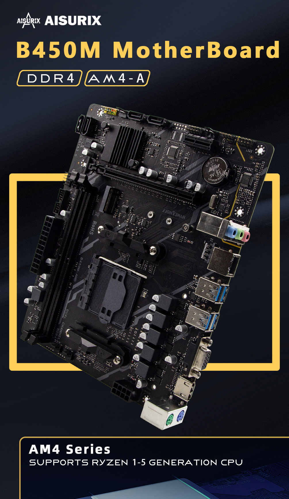 Jual AISURIX Motherboard B450M ATX (AM4, DDR4, USB3.0)2400/2666/3200 ...