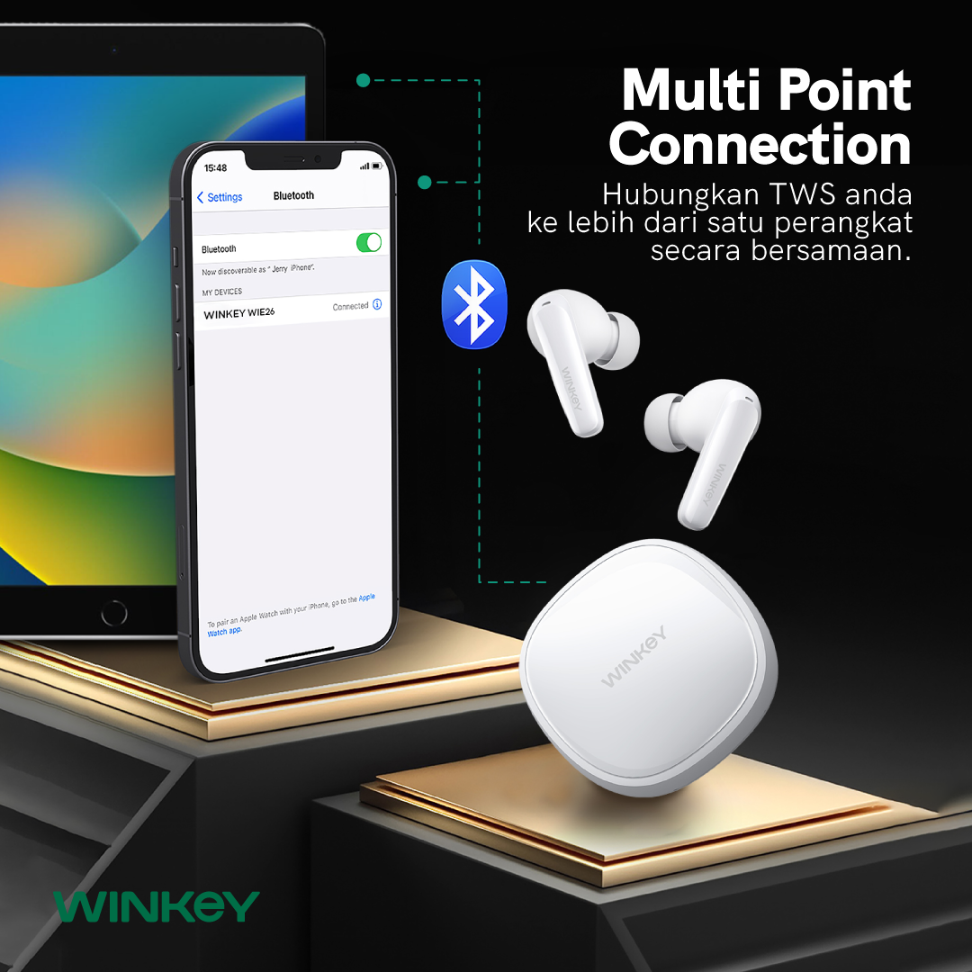 Jual WINKEY TWS Bluetooth Earphone Soundwave ENC Low Latency - WIE26 | Shopee Indonesia