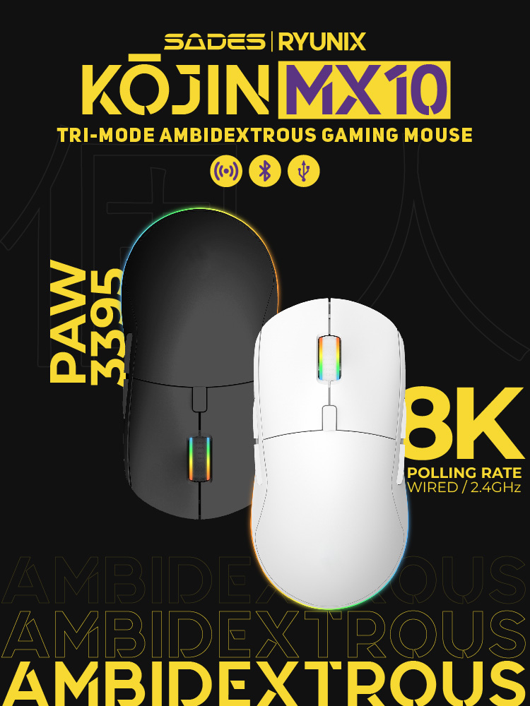 Jual Sades Ryunix Kojin MX10 Mouse Gaming Wireless Bluetooth Triple Mode Ambidextrous | Shopee ...