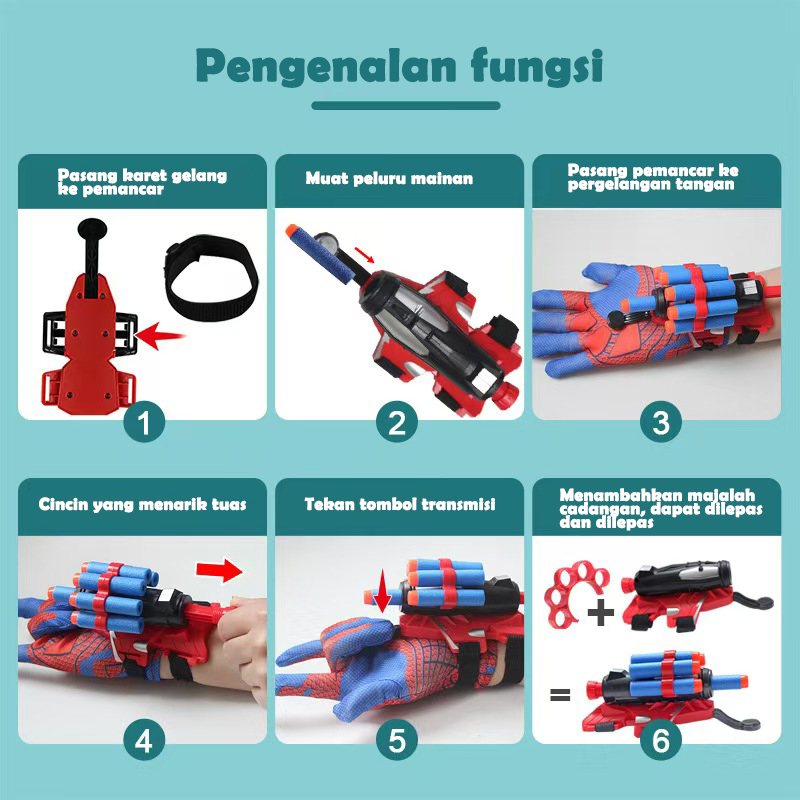 Jual MEKANSM Mainan Anak Sarung Tangan Spiderman Tembakan Peluru Jaring ...