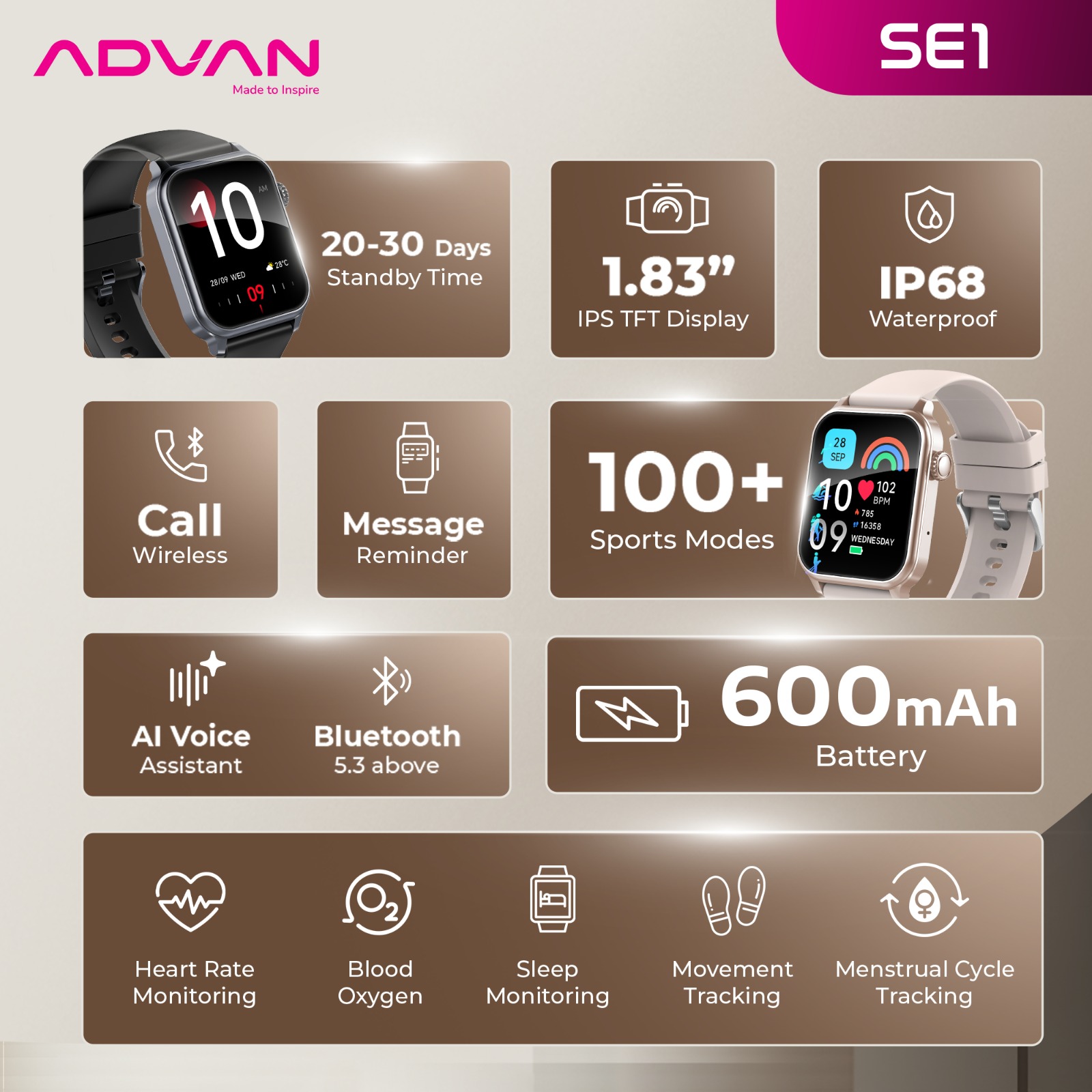 Jual [PROMO SPECIAL] ADVAN Smartwatch SE1 | IPS 1.83" | Bluetooth Calls ...