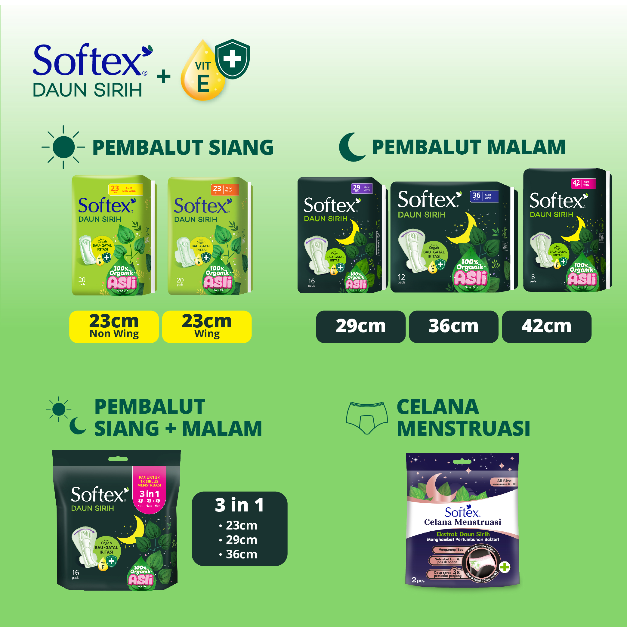 Jual Softex Daun Sirih + Vitamin E 29cm 16s - Pembalut Daun Sirih Malam ...