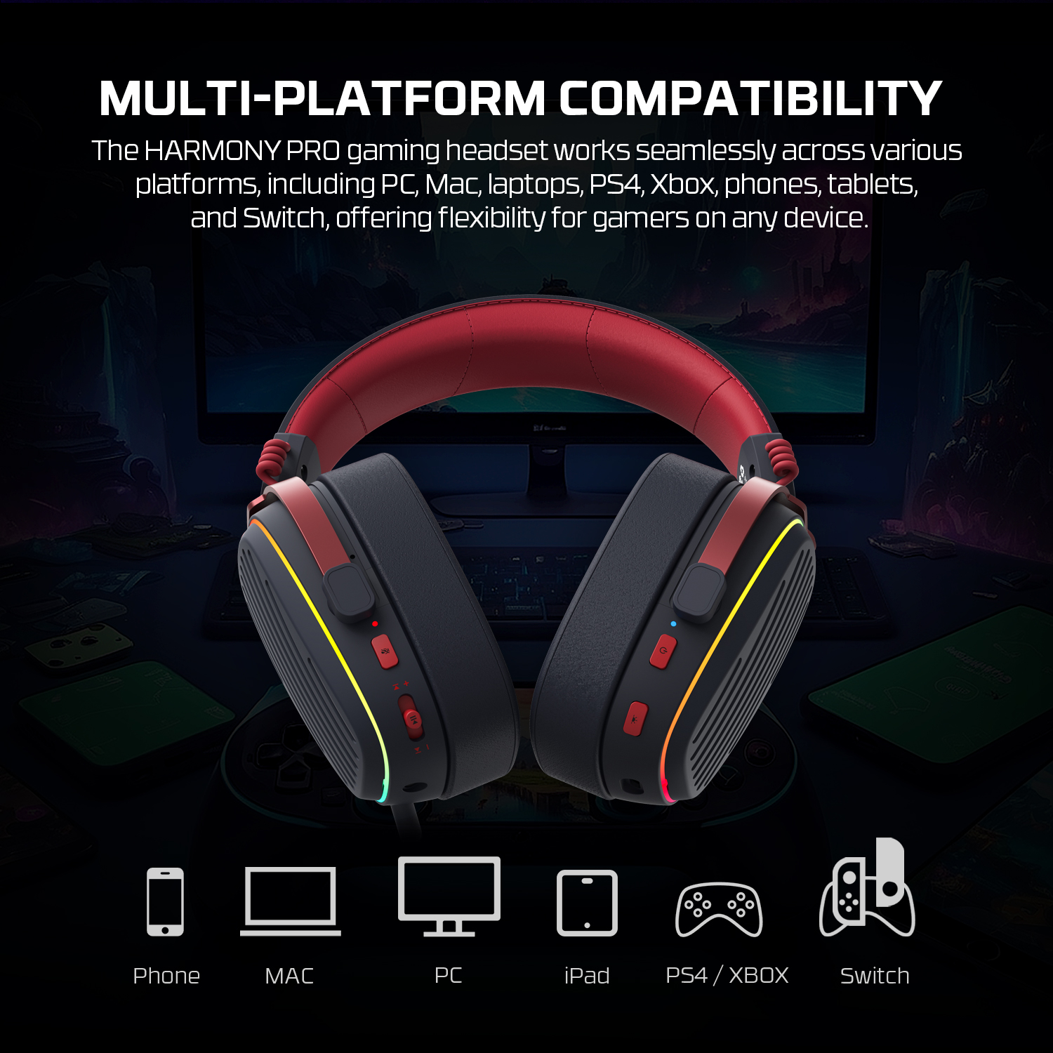 Jual Fantech HARMONY PRO WHG02P Virtual 7.1 Headset Gaming 3 Connections Wireless Bluetooth ...