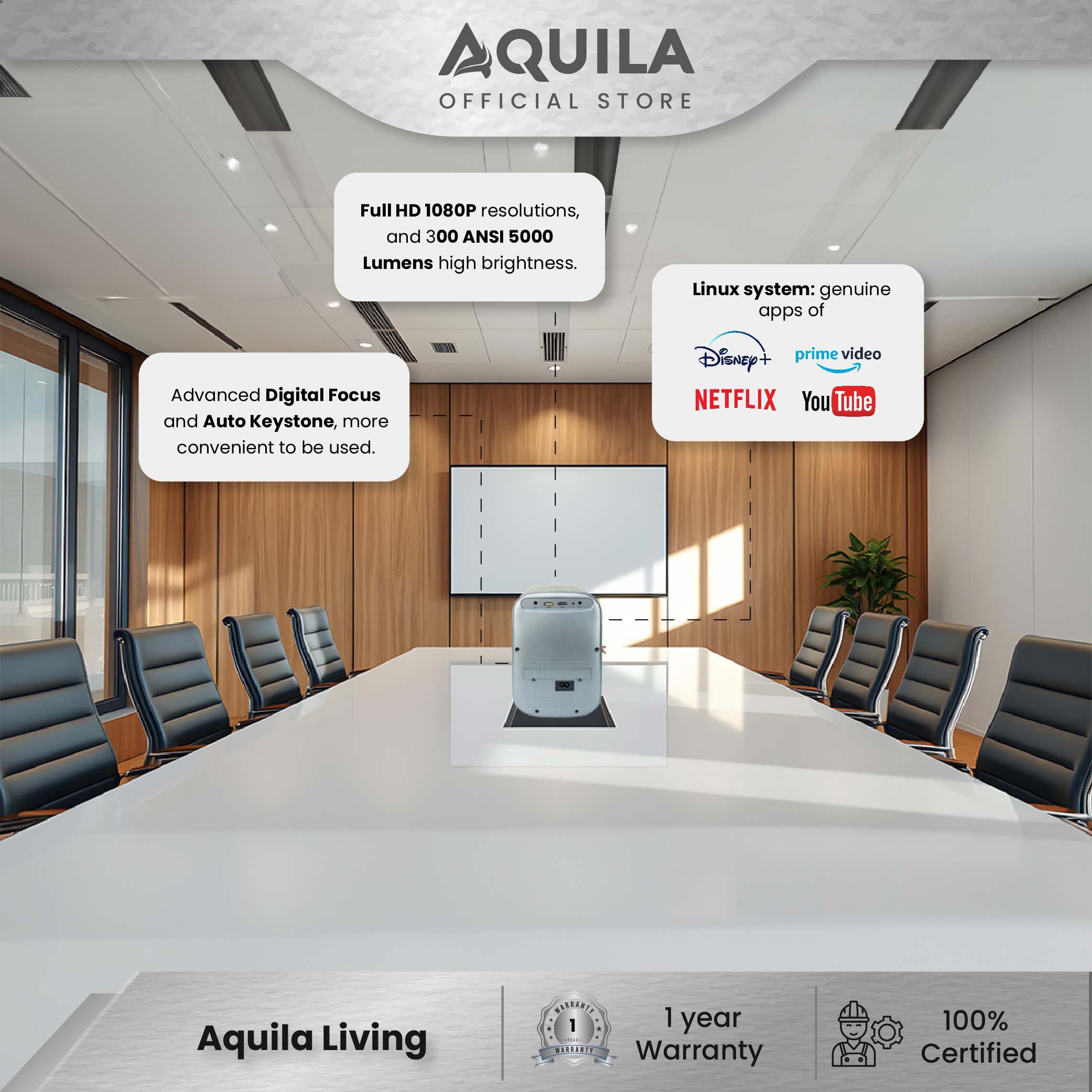 Jual Aquila Venus Projector | Full HD 1080P | 300 Ansi | 5000 Lumens ...