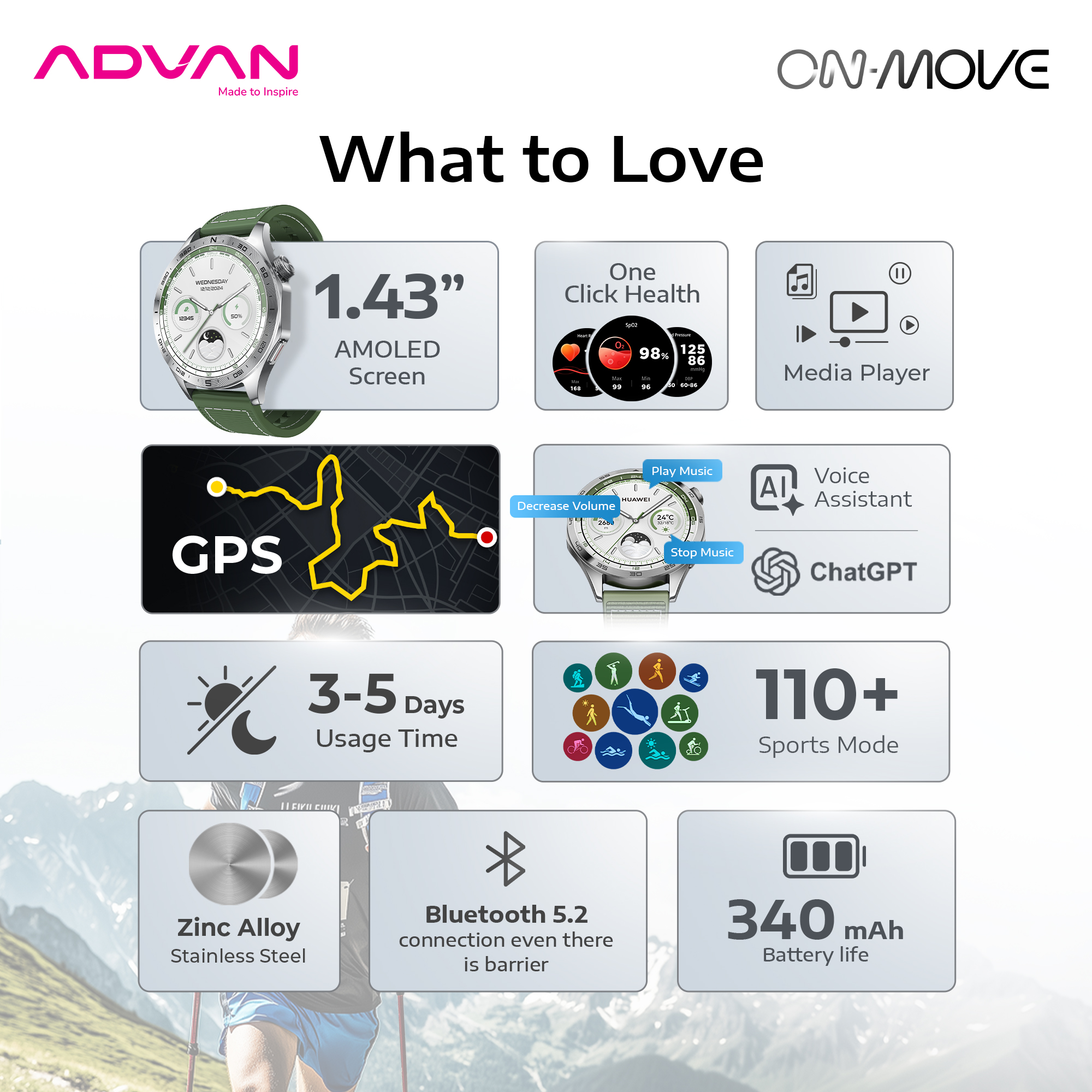 Jual [NEW LAUNCH] ADVAN Smartwatch On Move GPS Ai Assistant Amoled 1.43 ...