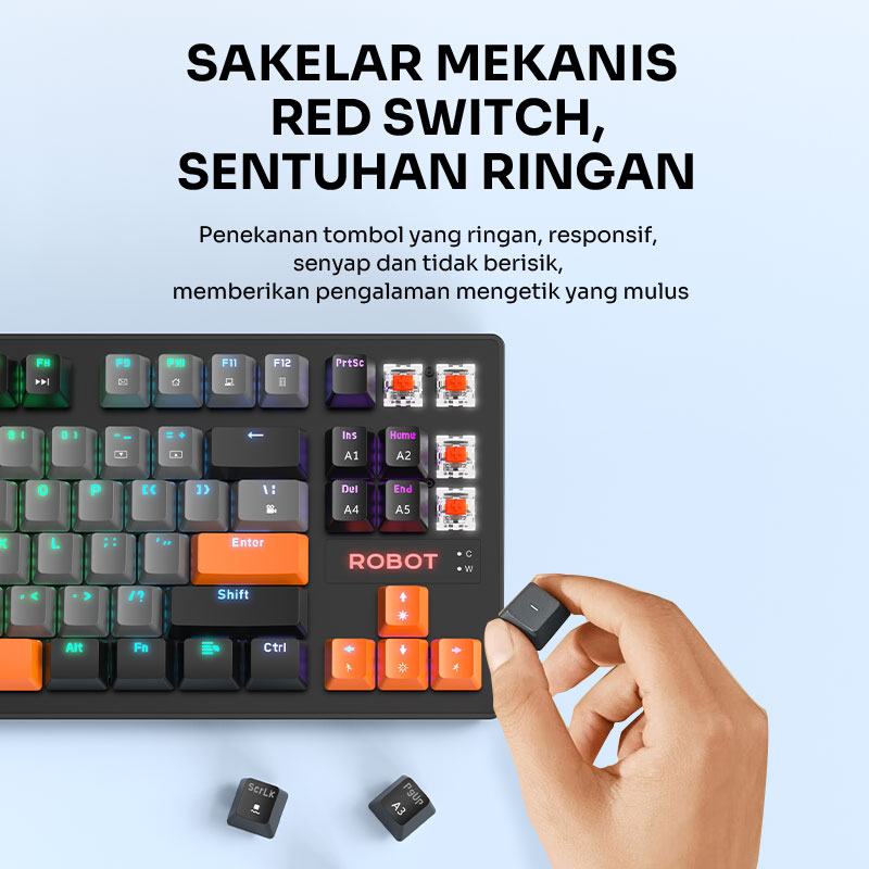 Jual ROBOT Keyboard Gaming Mechanical Red Switch 87 Keys RGB Light ...