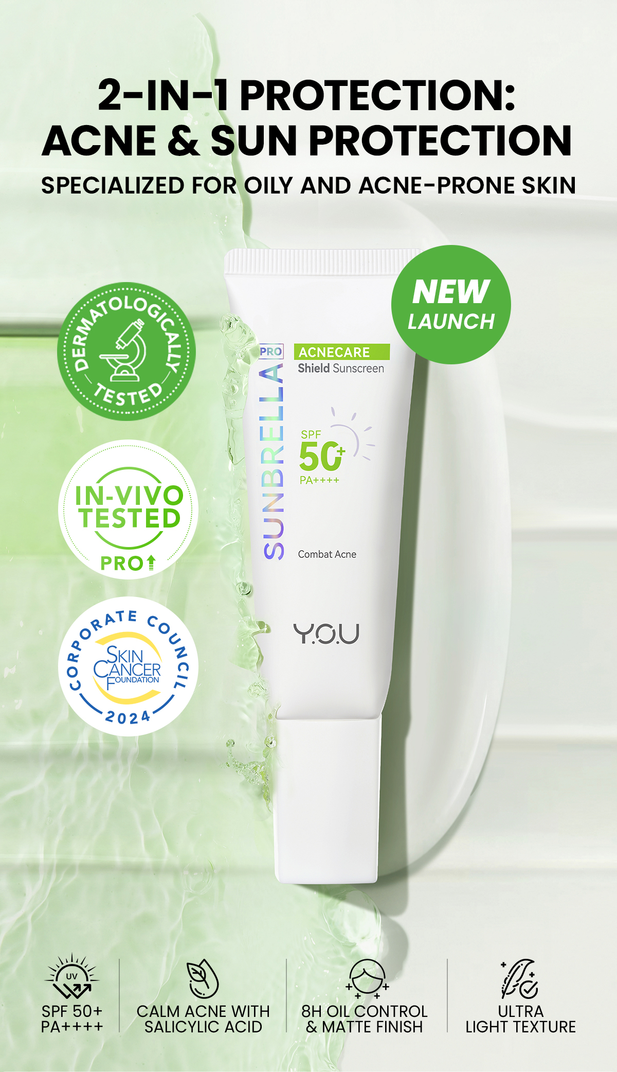 Jual YOU Sunbrella Pro Acnecare Shield Sunscreen SPF 50+ PA++++ Acne ...