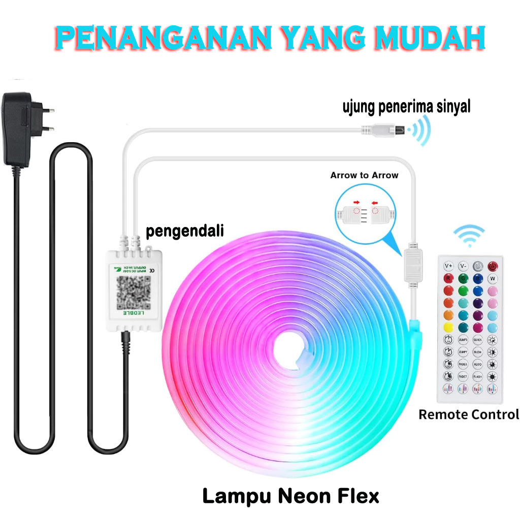Jual Olifedo Lampu Neon Flex Running RGB Remote 5M Lampu warna warni ...