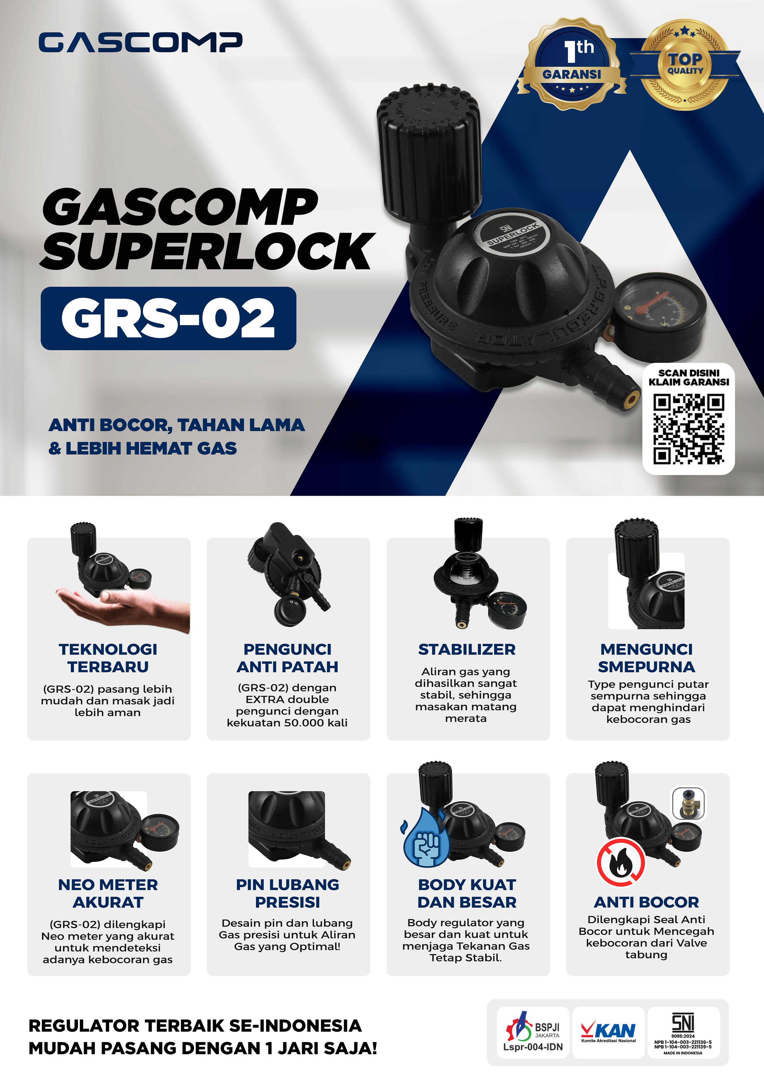 Jual GASCOMP Regulator Meter Superlock Putar (GRS-02) Regulator Gas Superlock Regulator Gas Aman ...