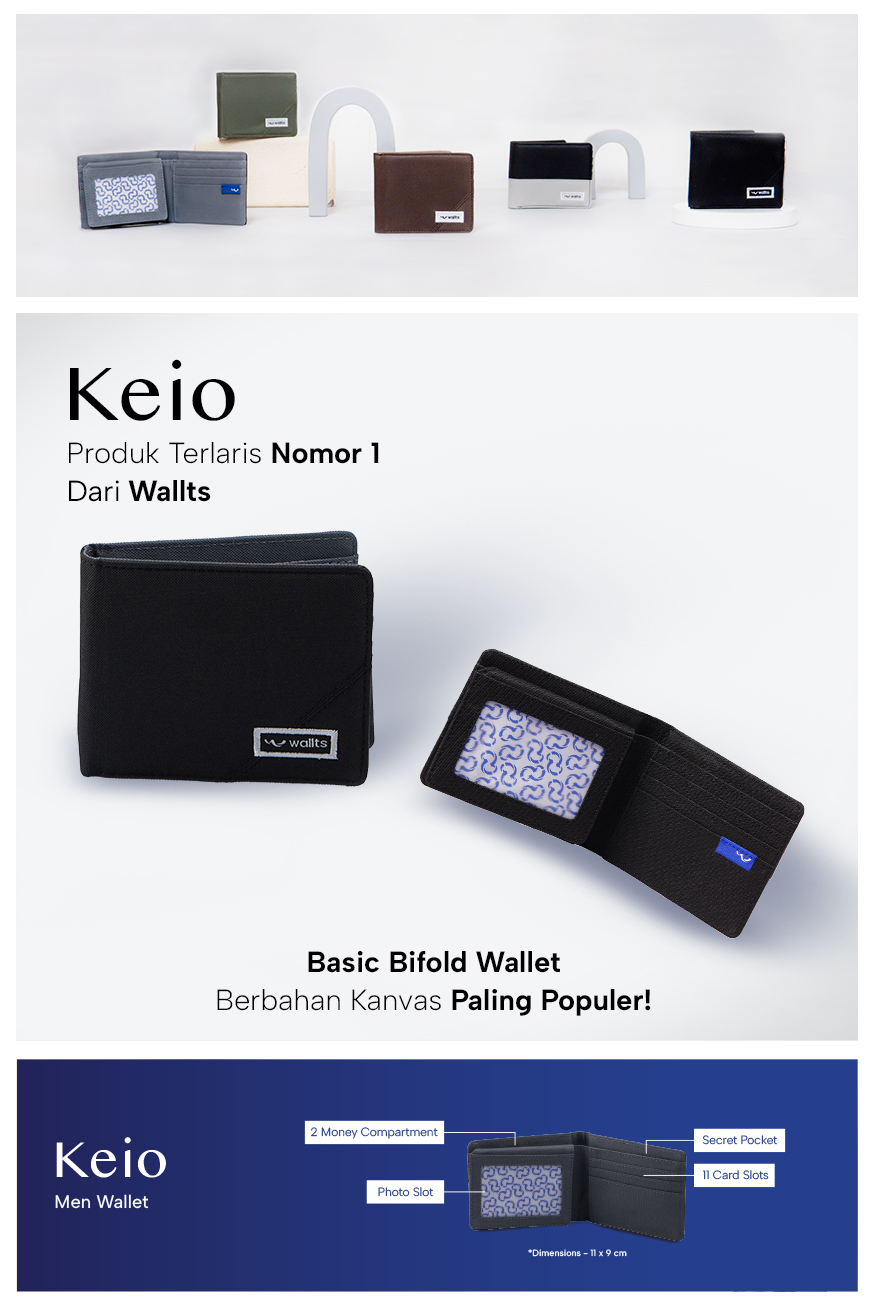 Jual Wallts Keio Black Charcoal - Dompet Lipat Kanvas Bifold Anti Air Pria | Shopee Indonesia
