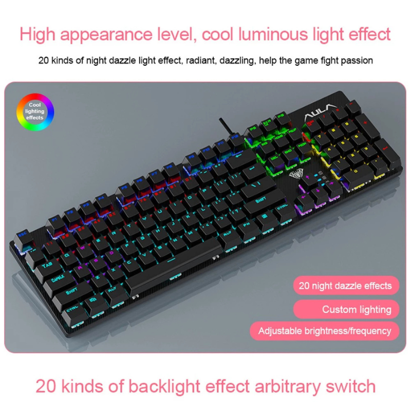 Jual AULA Keyboard Gaming Mechanical Blue Switch Ergonomic 104 Keys S ...