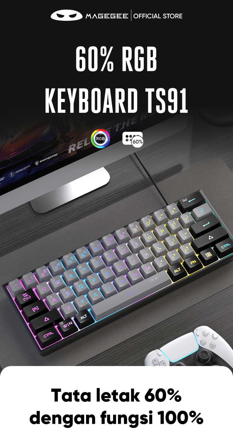 Jual MAGEGEE Keyboard Gaming Wired RGB Light 61 Keys TS91 | Shopee ...