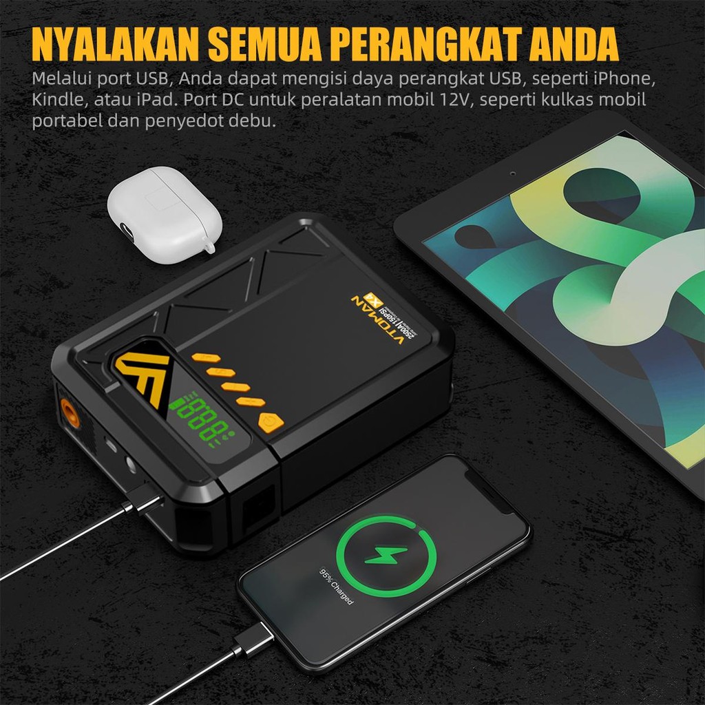 Jual VTOMAN X4 Jumper Aki Mobil 10000mAh Pompa Ban Elektrik Portable ...