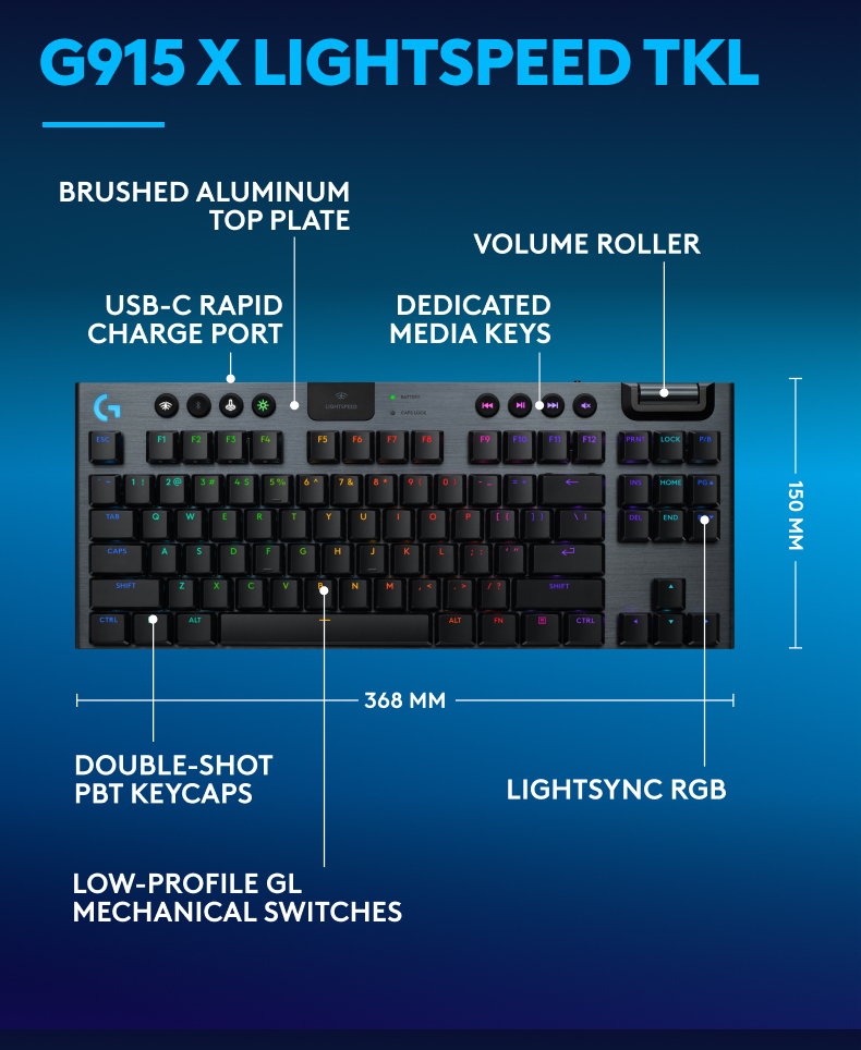 Jual Logitech G915 X Keyboard Gaming Wireless LIGHTSPEED TKL, Keycap ...