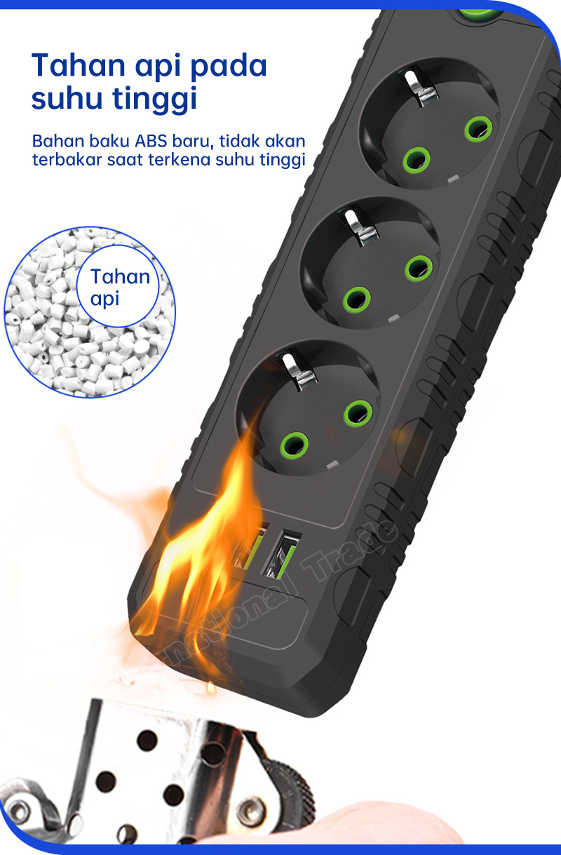 Jual (HOT)KIVEE Stop Kontak 6-in-1 Colokan listrik 3 lubang USB+Type C Fast charging Max 2500W ...