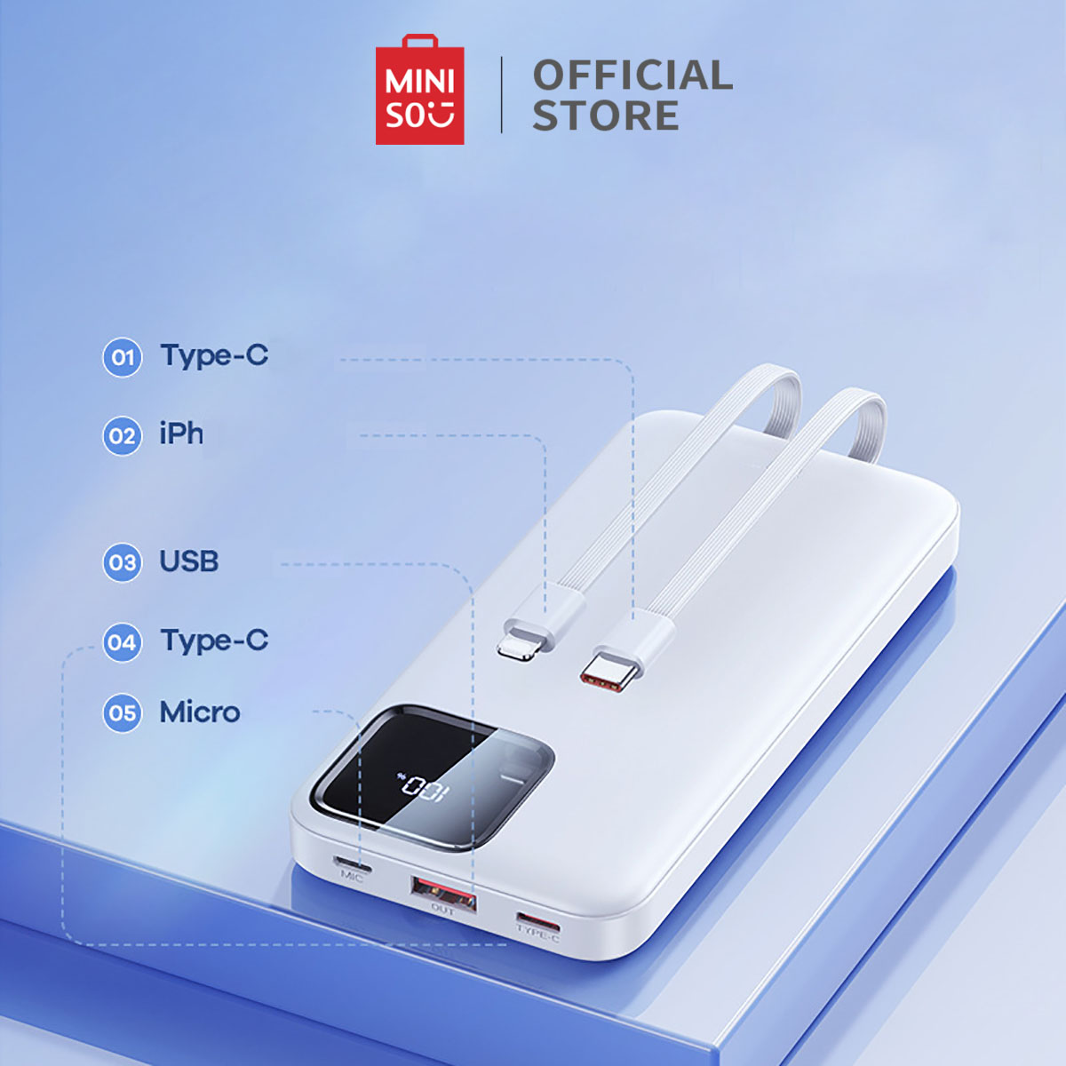 Jual Miniso Powerbank 20000mAh Digital Display Power Bank with Cable ...