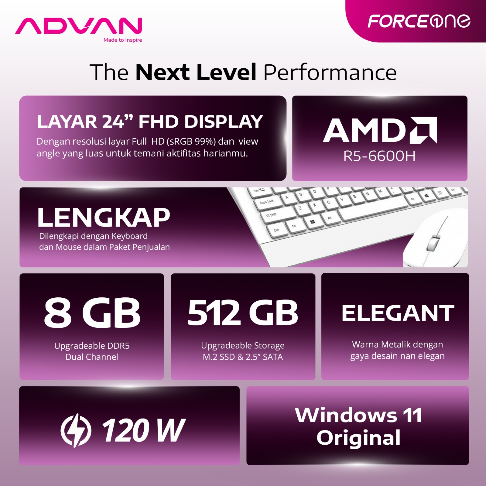 Jual ADVAN Force One PC All in One PC AIO Ryzen 5 6600H 8GB 512GB 99% ...