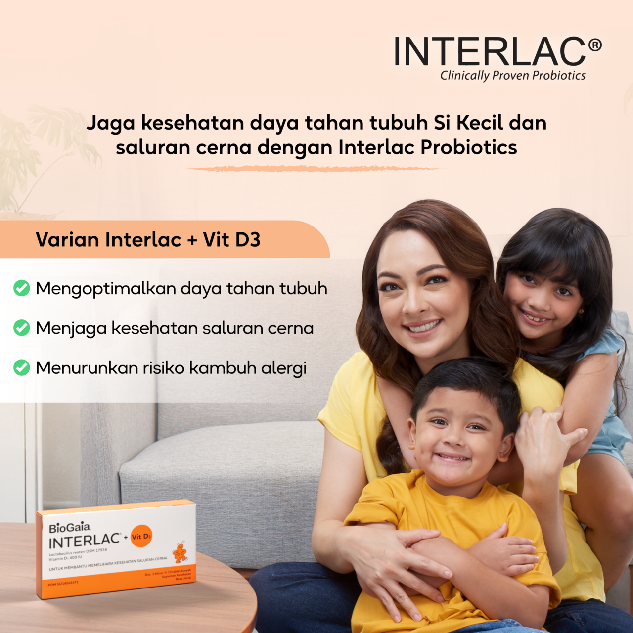 Jual Interlac Probiotik + Vit D3 400 IU 1 Strip @10 Tablet - Menjaga ...