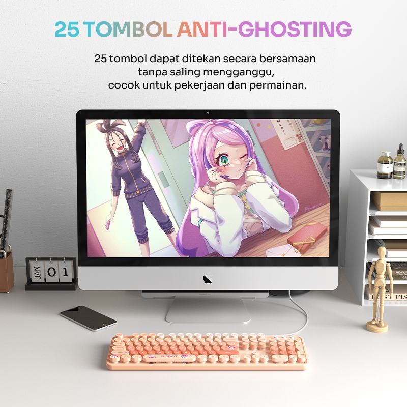 Jual [ GIRLY SET KIT ] BUNDLING ROBOT PC KEYBOARD Kabel RK30 Pink + Mouse M206 Pink + Mousepad ...
