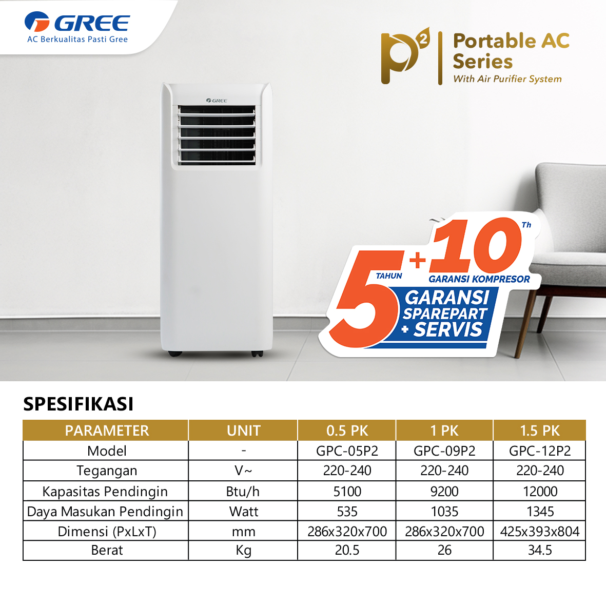 Jual GREE AC Portable 0,5 PK - Air Purifier - Multiplen Speeds - Warna ...