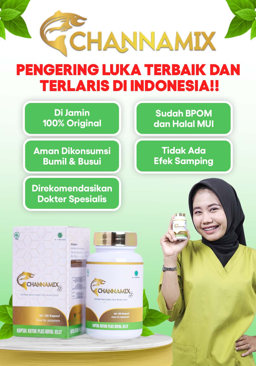 Jual Kapsul ikan gabus pengering luka caesar channamix kapsul ikan ...