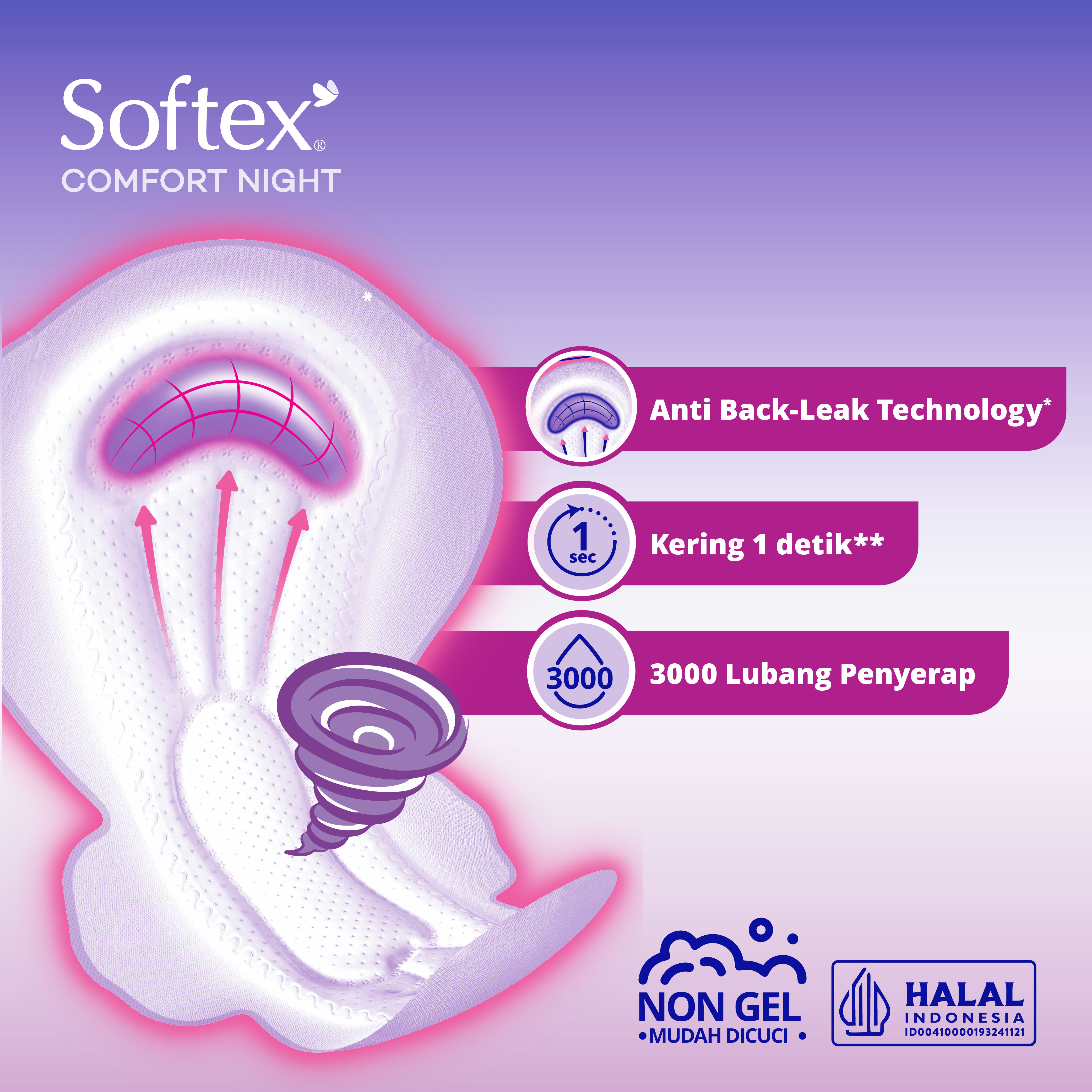 Jual Softex Comfort Night 29cm 18 pads - Pembalut Malam - Spesial Bulan Ungu | Shopee Indonesia